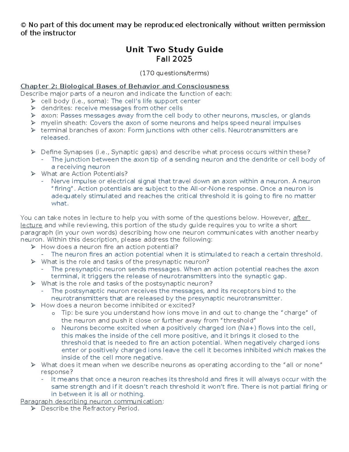 Nervous System and Neurotransmitters: Key Concepts Study Guide (S2025 U2) - Studocu