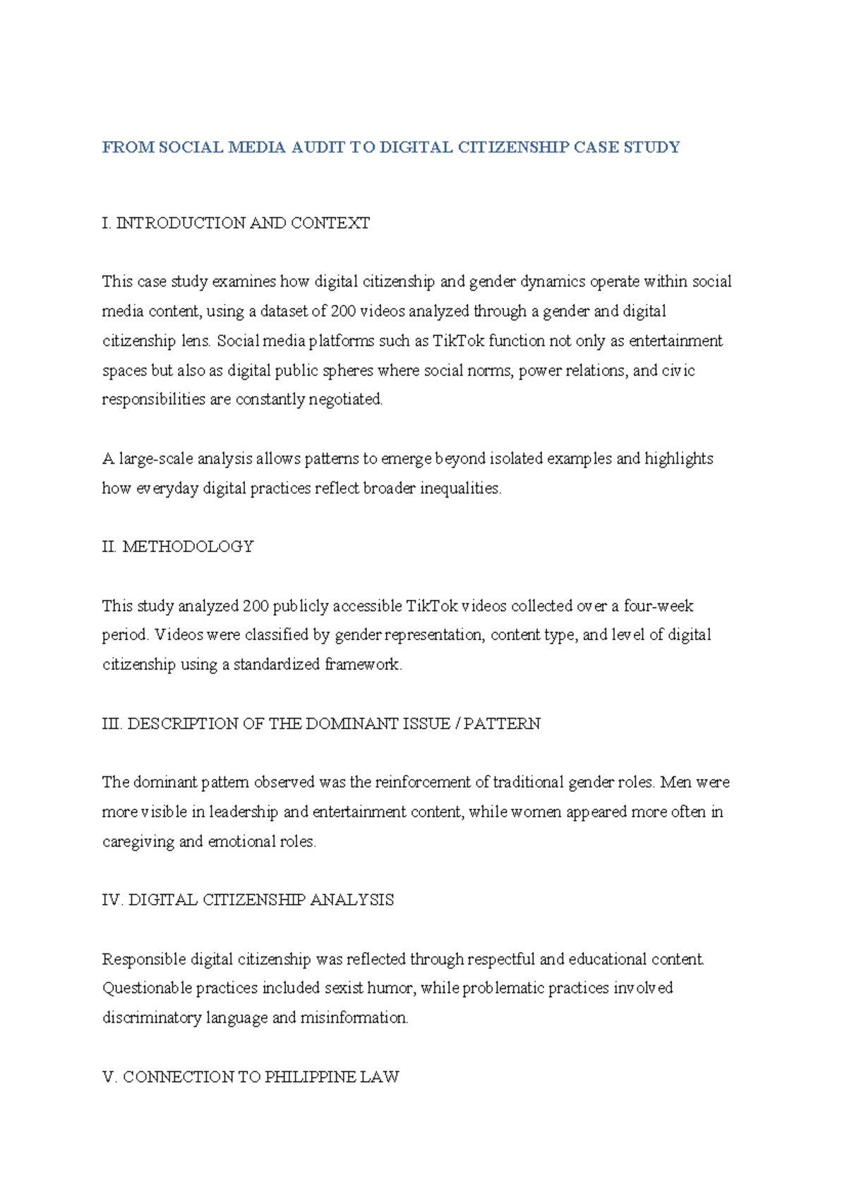DIGITAL CITIZENSHIP CASE STUDY: GENDER DYNAMICS IN SOCIAL MEDIA - Studocu