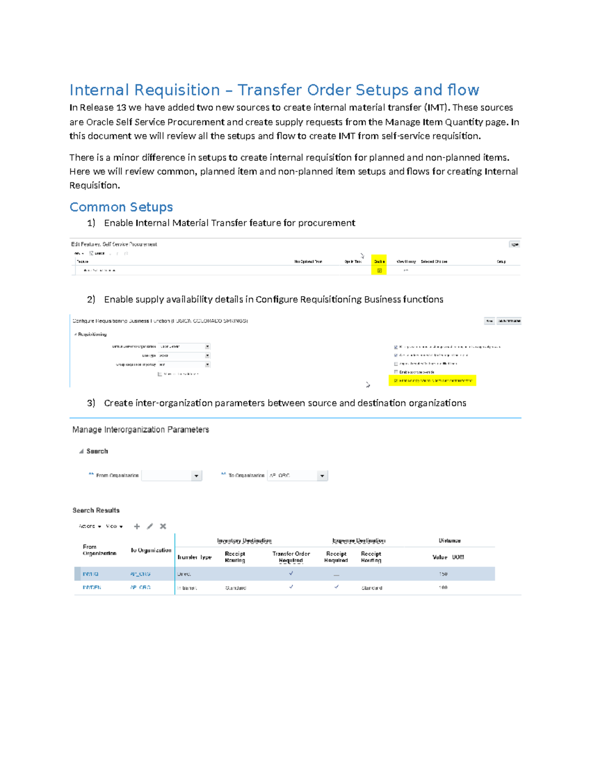 Internal Requsition Transfer Order Setups Flow - Internal Requisition ...