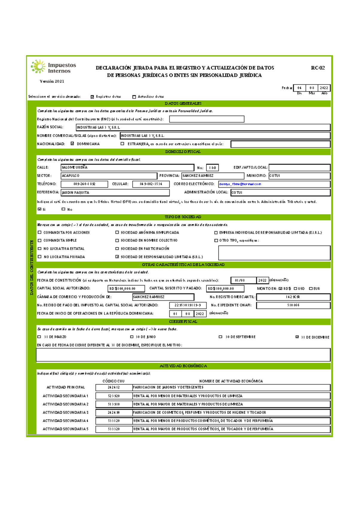 RC-02 Declaración Jurada para el Registro y Actualización de Datos de ...