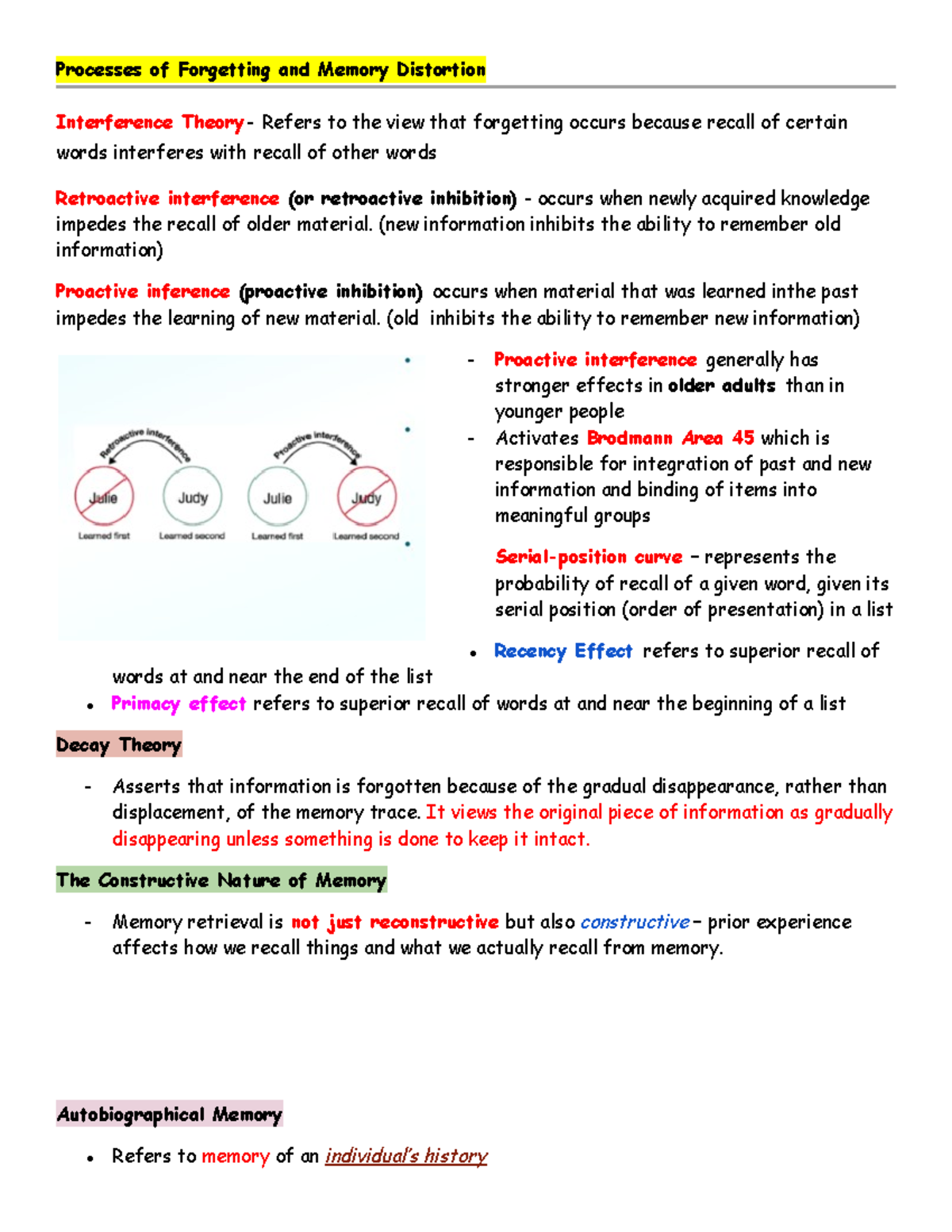 Cogpsy Finals Reviewer - Processes of Forgetting and Memory Distortion ...