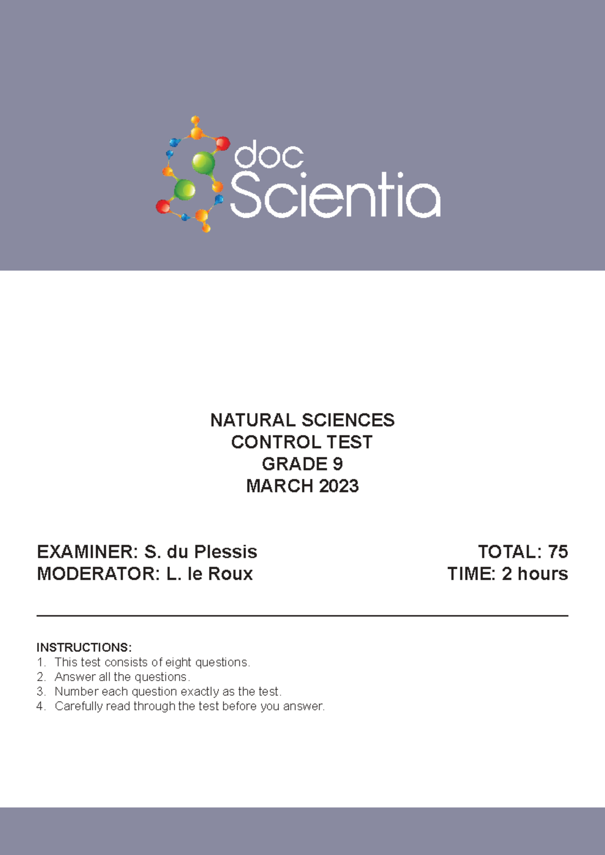 Gr. 9 Natural Sciences Control Test March 2023 - Comprehensive Guide ...