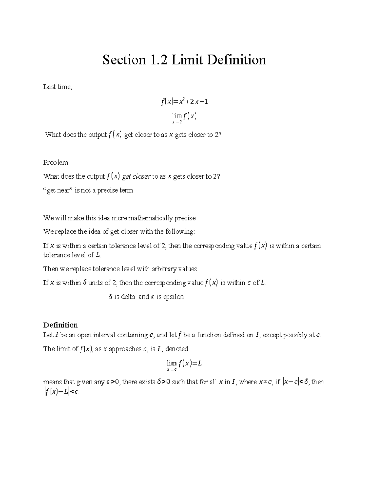Limit Definition and Application in Calculus Examples (MATH 101) - Studocu