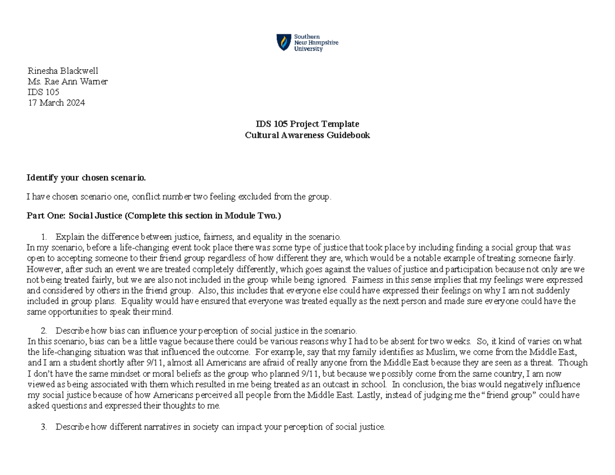 IDS 105 Module 2-2 Project Part One: Understanding Social Justice ...