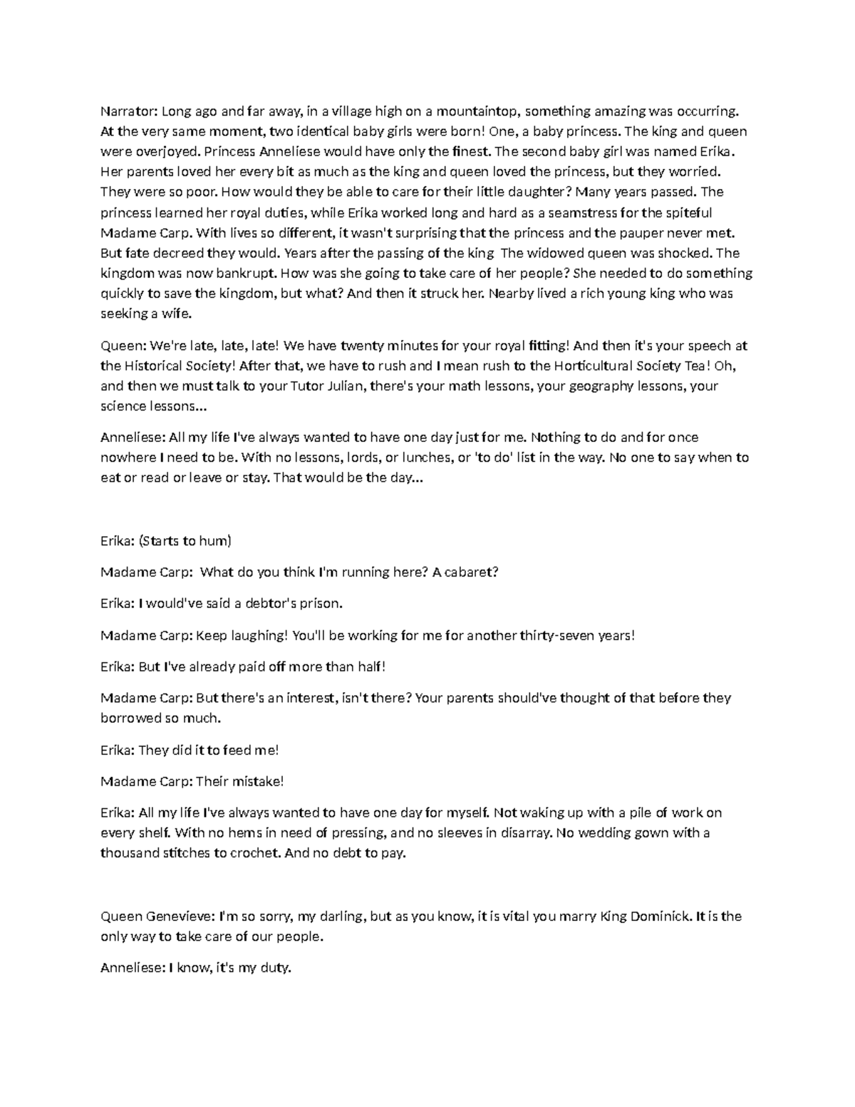 Princess and the Pauper Script (Drama) - Full Play Text Analysis - Studocu