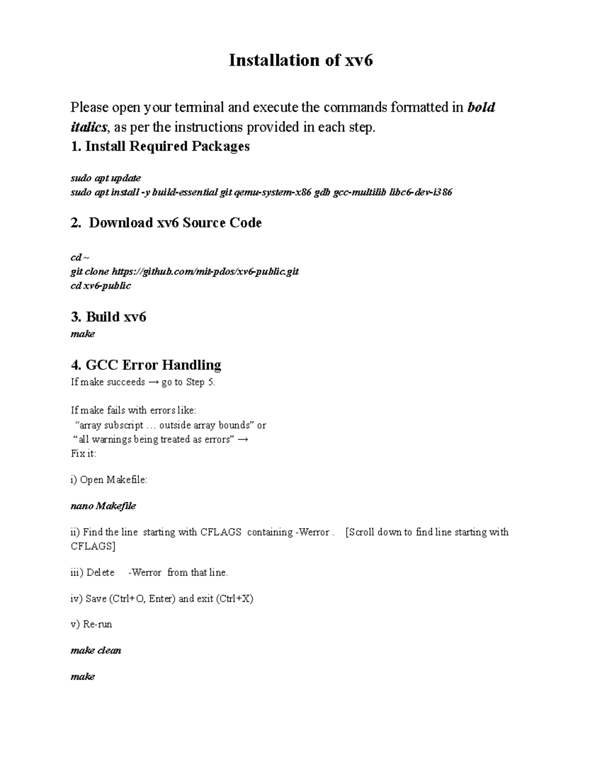 Installation Guide for xv6 - Nnjb - Studocu