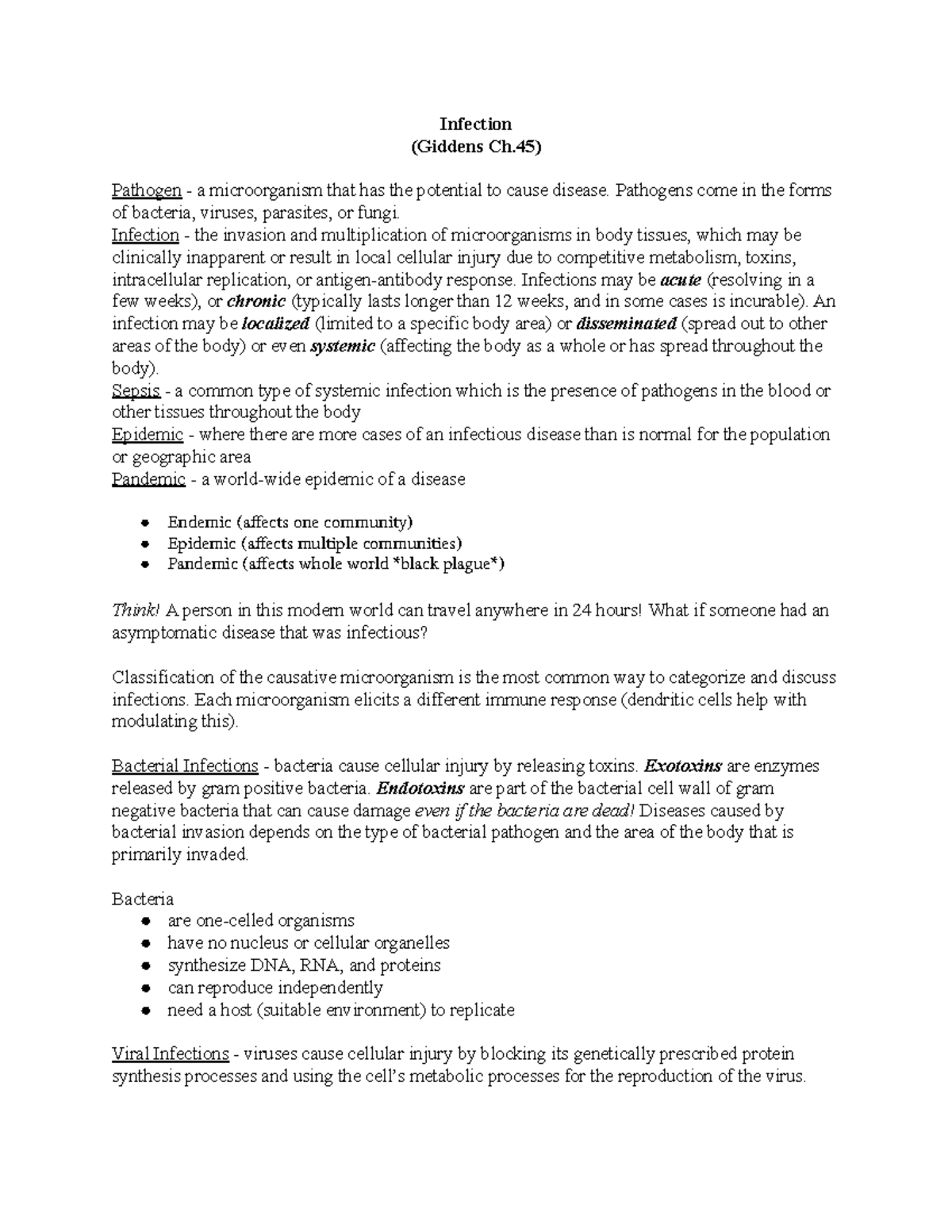 NUR352 Exam 1: Infection & Pathogen Overview Study Guide - Studocu