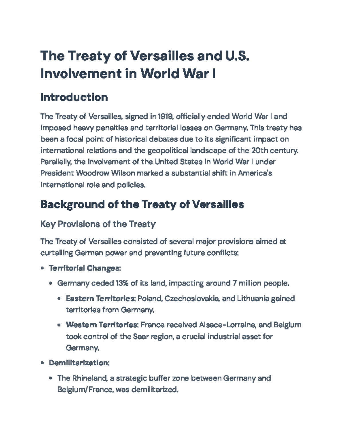 The Treaty of Versailles & U.S. Involvement in WWI: Key Insights - Studocu