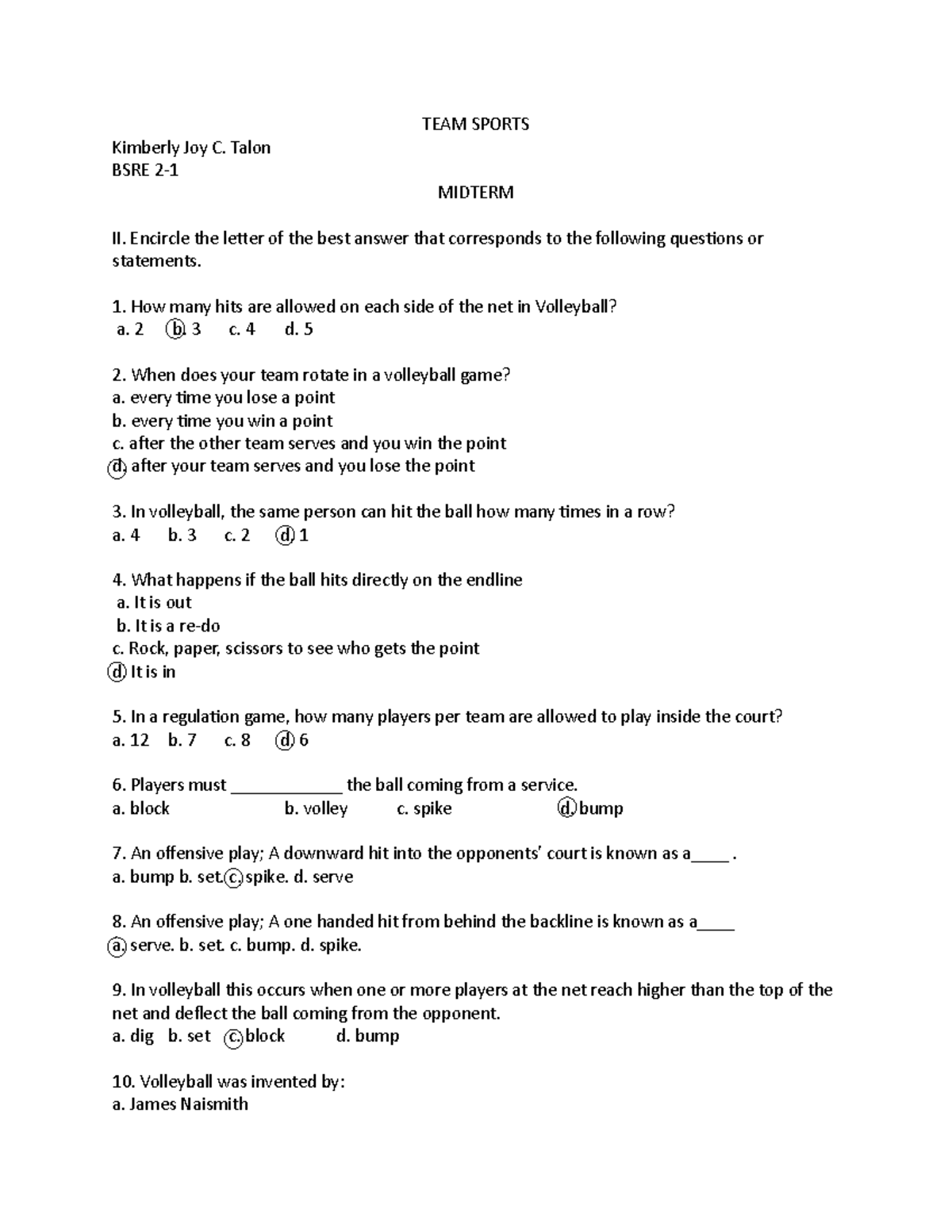Talon Vball Midterm Exam (Multiple Choice) Review Guide - Studocu