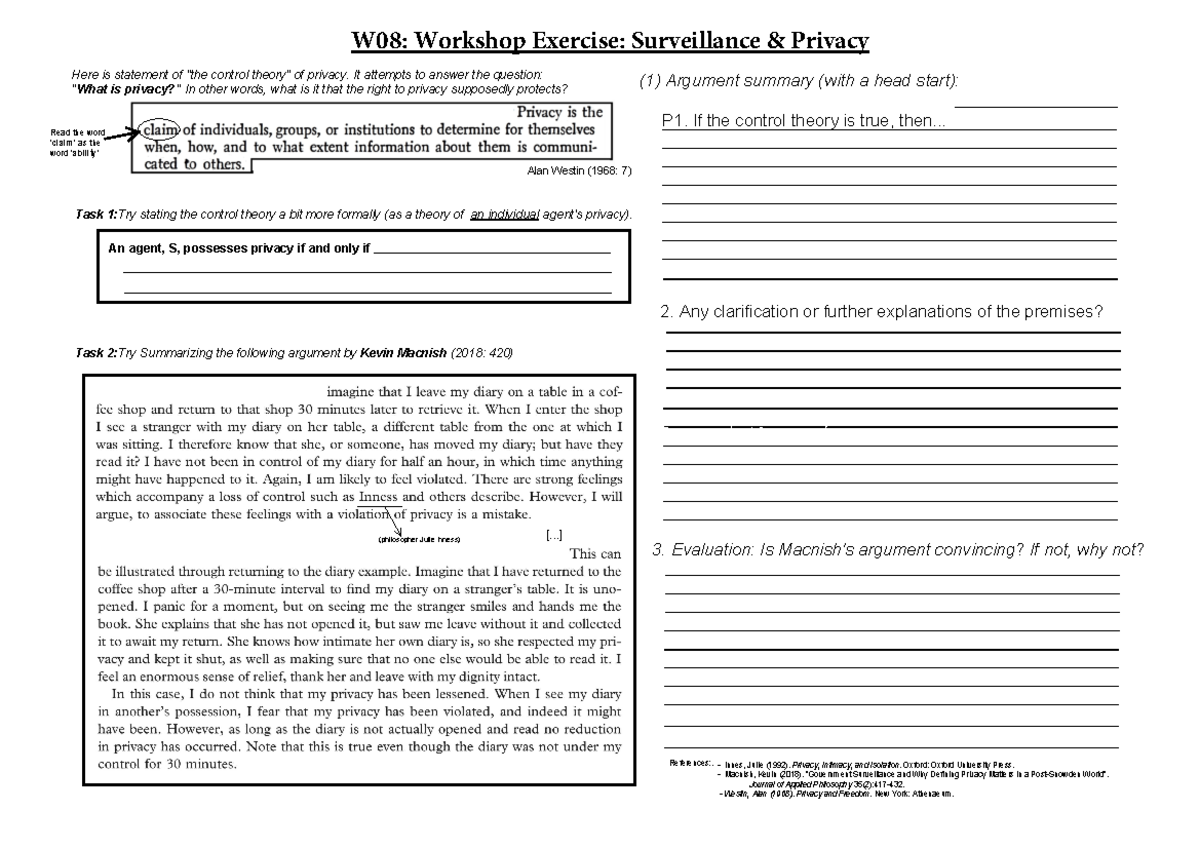 Workshop Printout - Control Definition of 'Privacy' and an argument ...