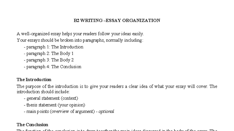 B2 WRITING HANDOUT 2: ESSAY ORGANIZATION GUIDELINES - Studocu