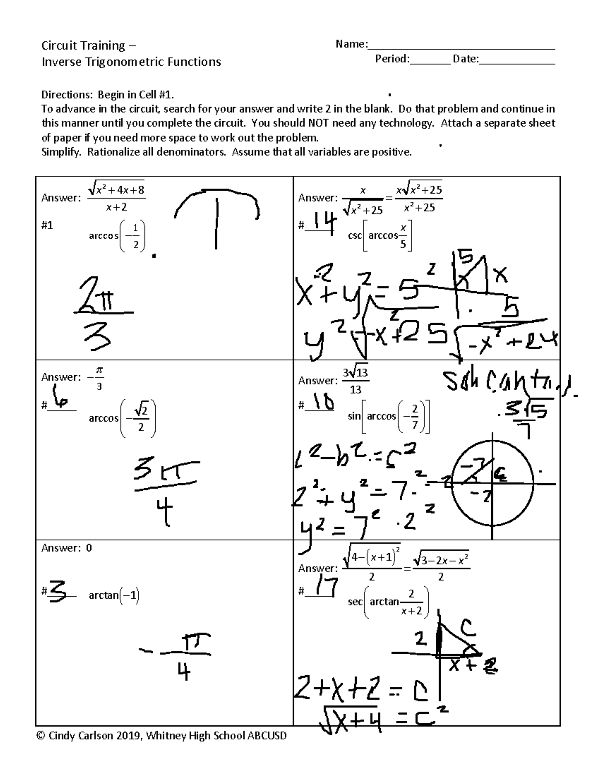Circuit Training: Inverse Trigonometric Functions - Whitney High School ...
