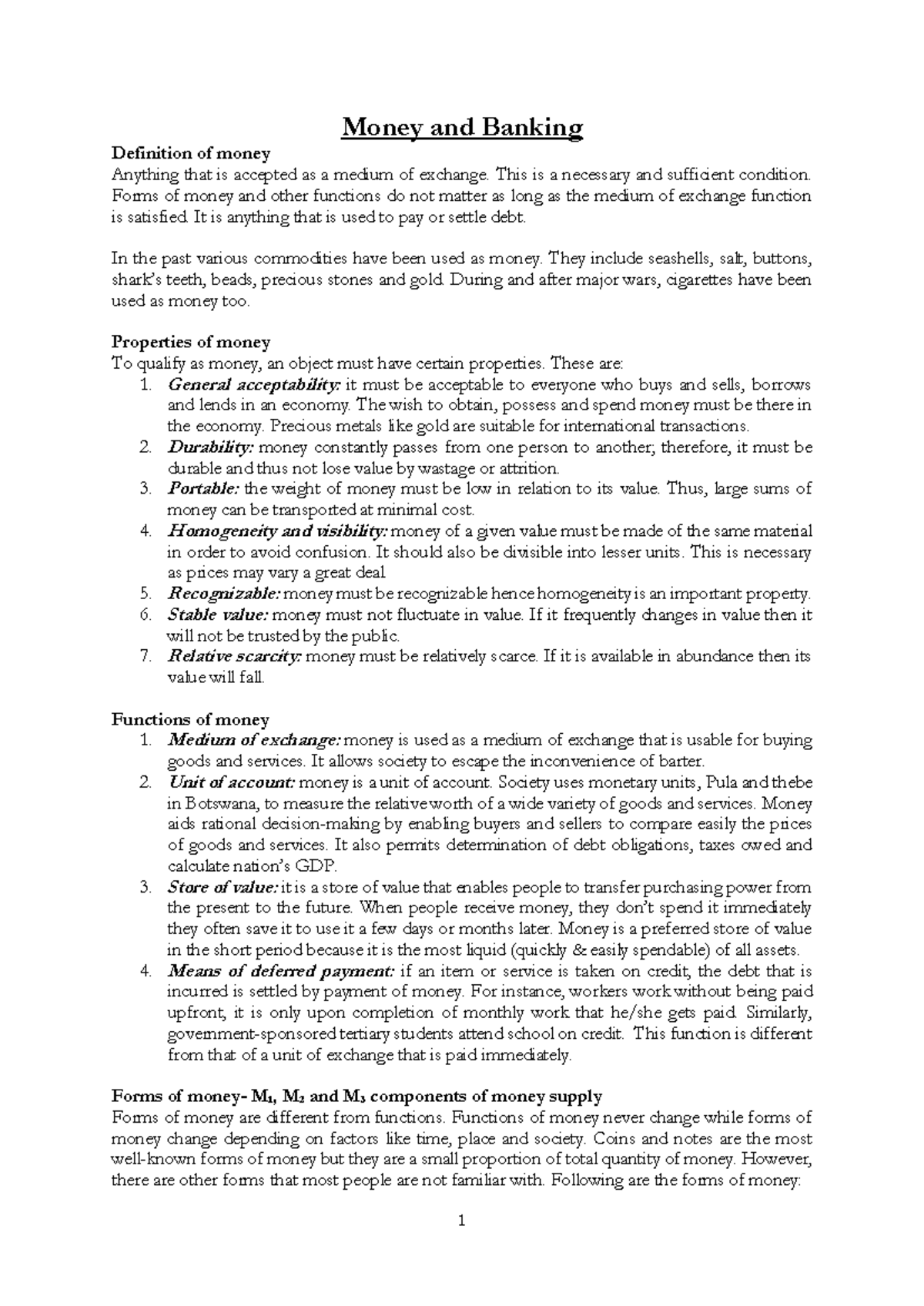 ECO 112 Money and Banking - Money and Banking Definition of money ...