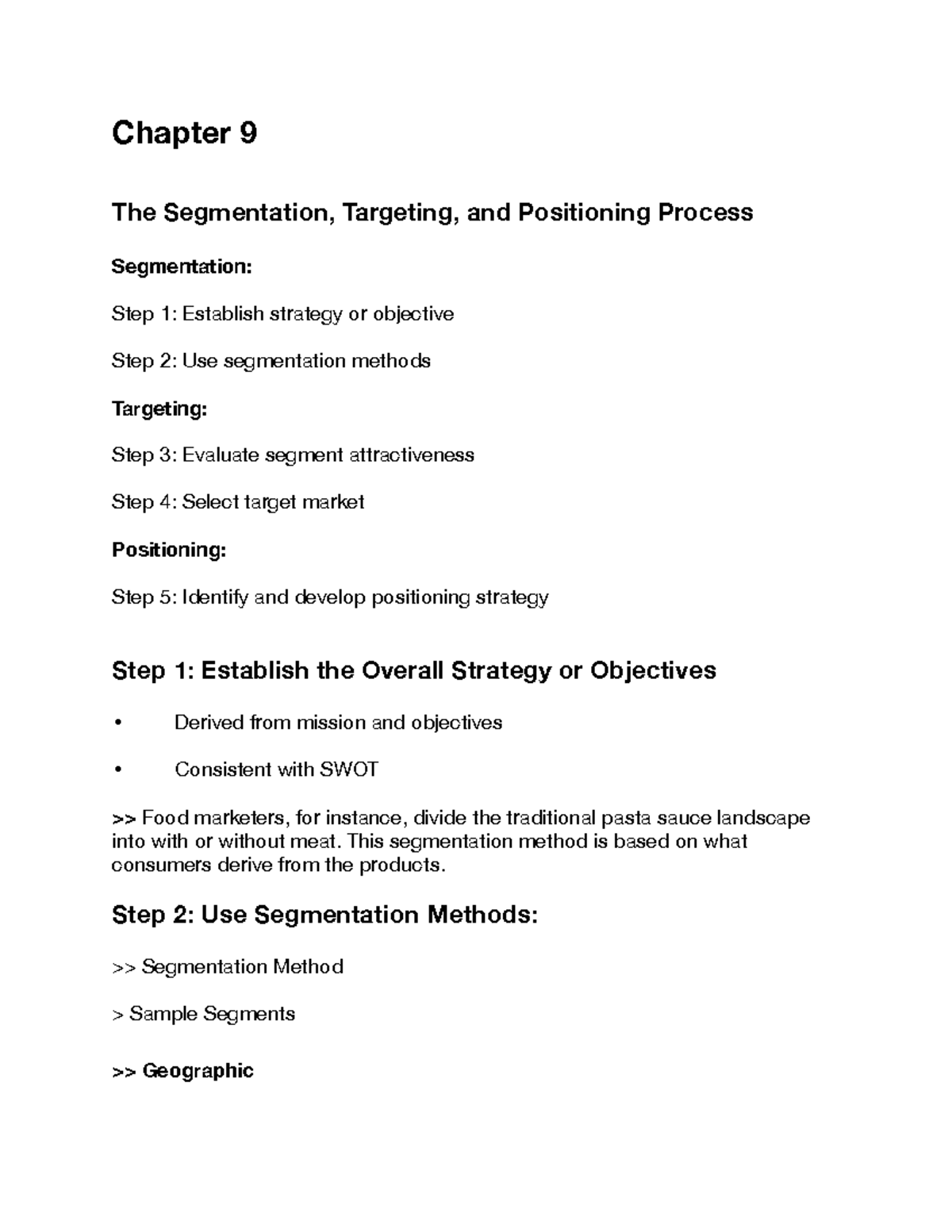Marketing Chapter 9: Segmentation, Targeting, and Positioning Process - Studocu