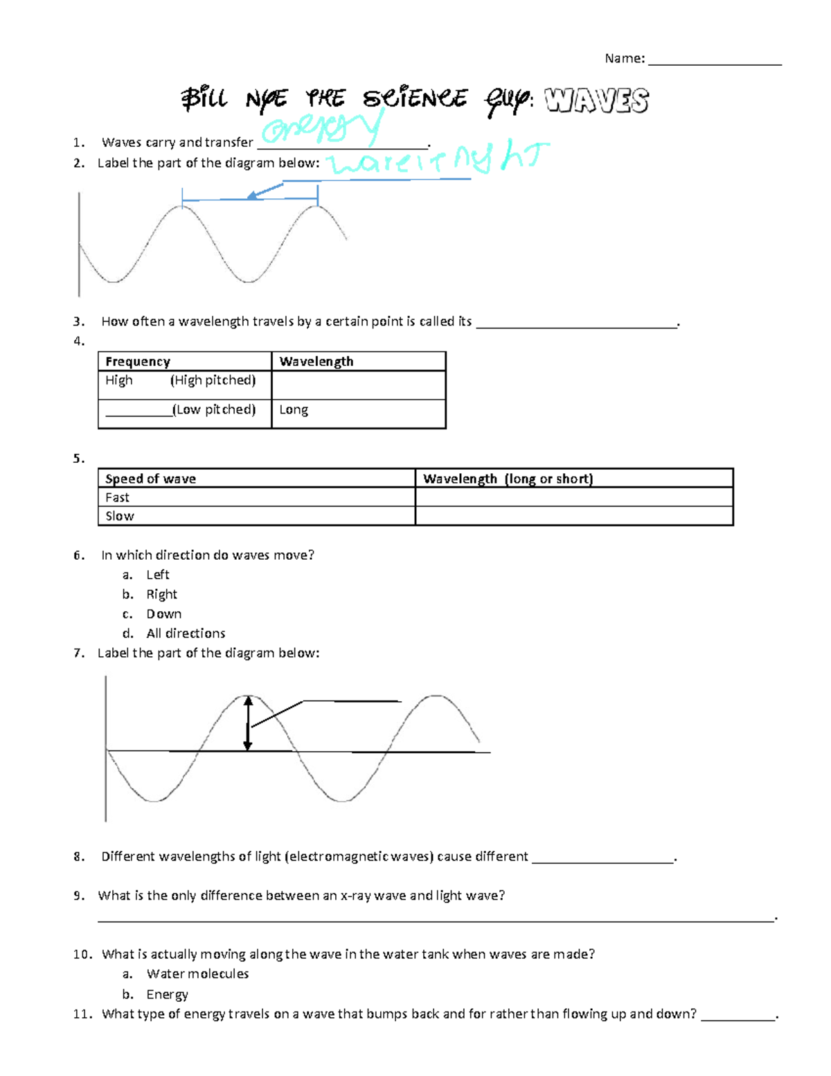 Bill NYE: The Science Guy - Waves Study Guide (IDK) - Studocu
