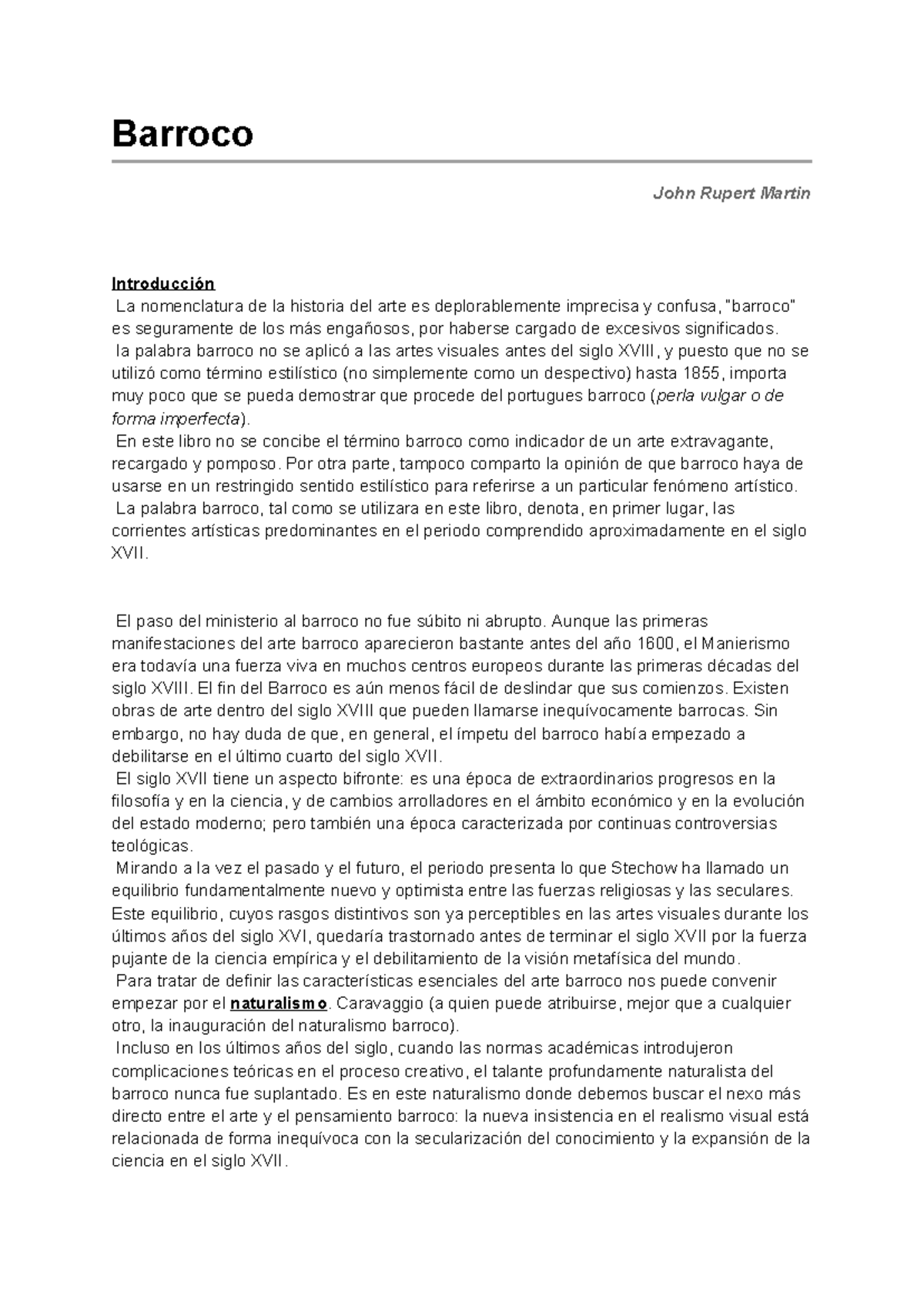 Resumen del Barroco según John Rupert Martin - Análisis y ...