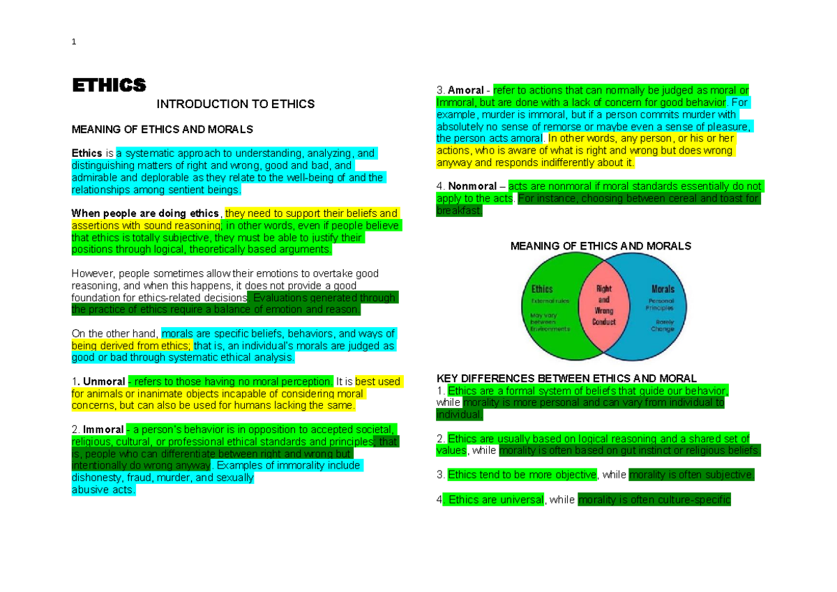 Ethics 101: Key Concepts and Moral Reasoning Insights - Studocu
