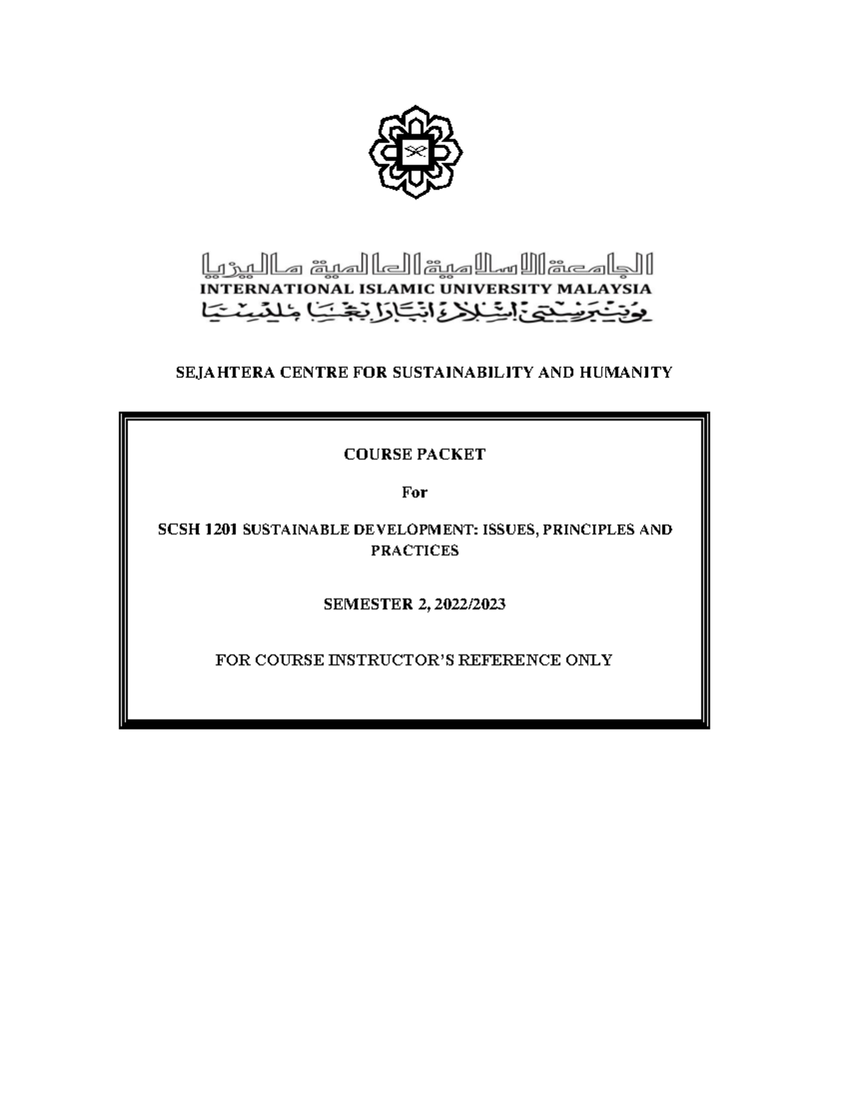 SCSH 1201 Course Packet: Sustainable Development Activities ...