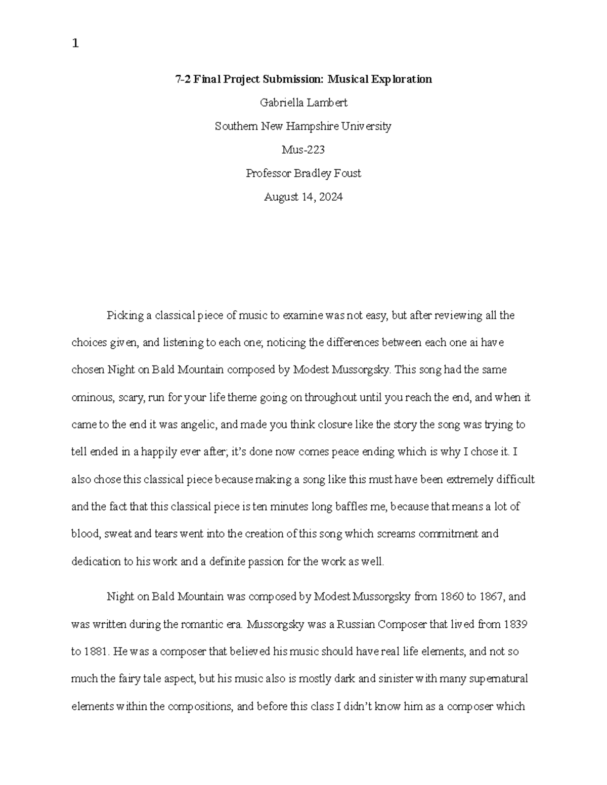 Music 223 Final Project: Analysis of Night on Bald Mountain - Studocu