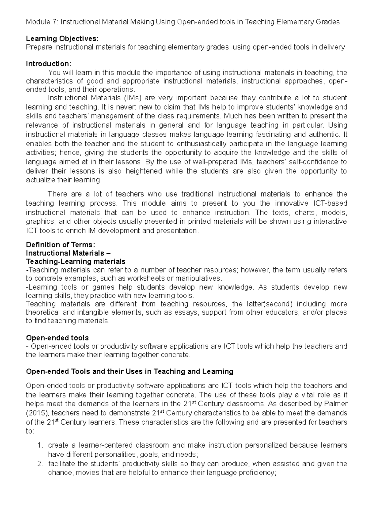 Module 7: Instructional Materials Using Open-Ended Tools (INB 626) - Studocu