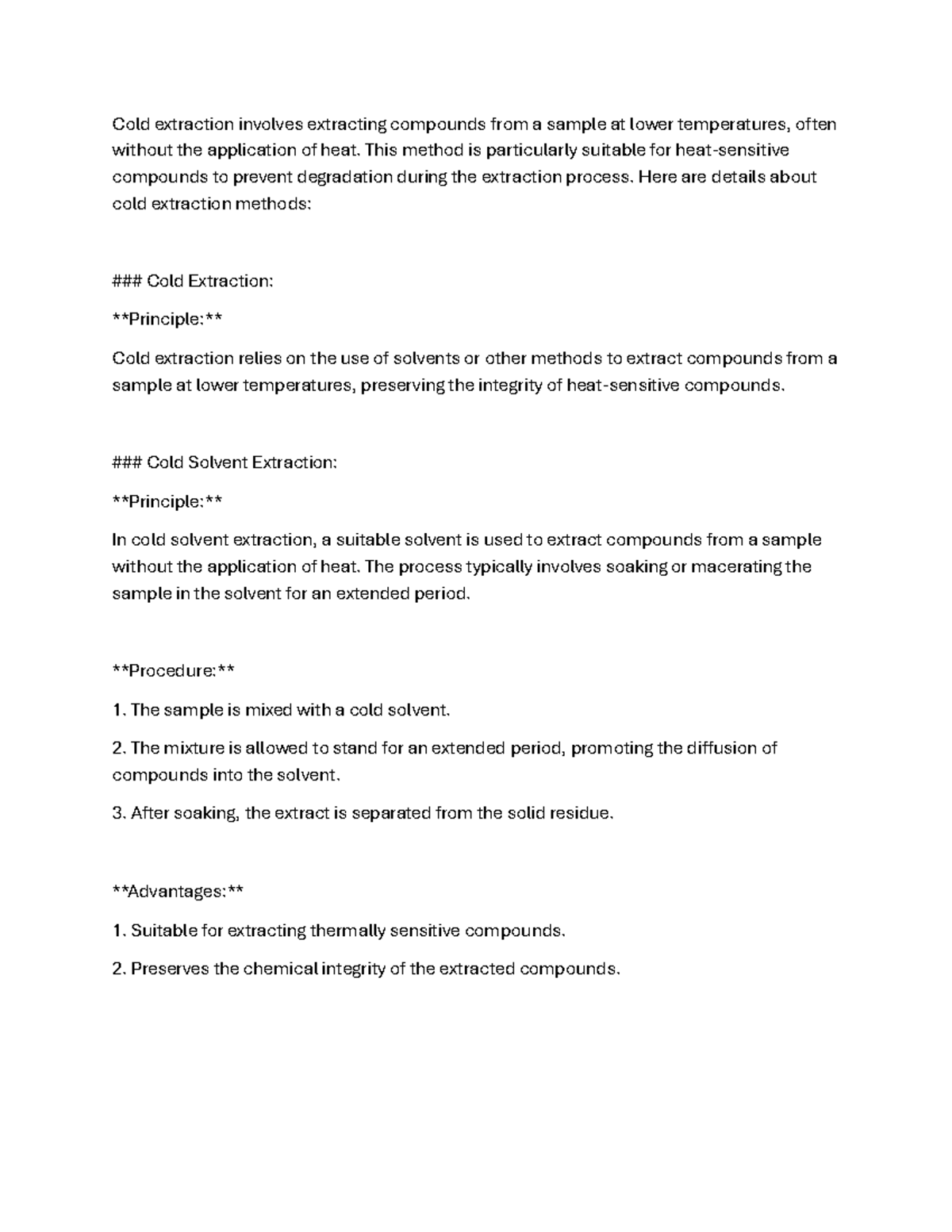 Chem 101: Cold Extraction Methods - Techniques and Principles - Studocu