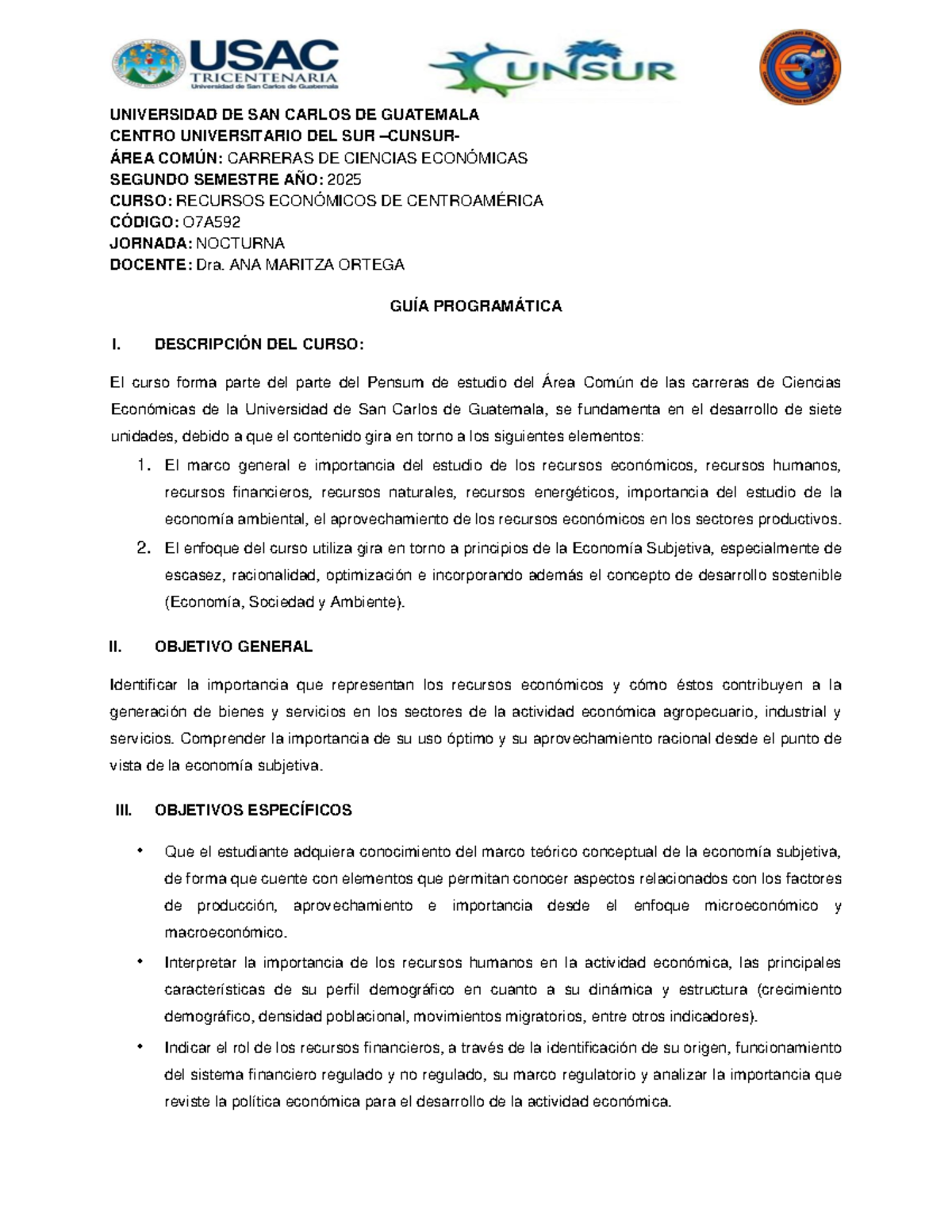 Guía de Recursos Económicos de Centroamérica O7A592 - 2025 - Studocu