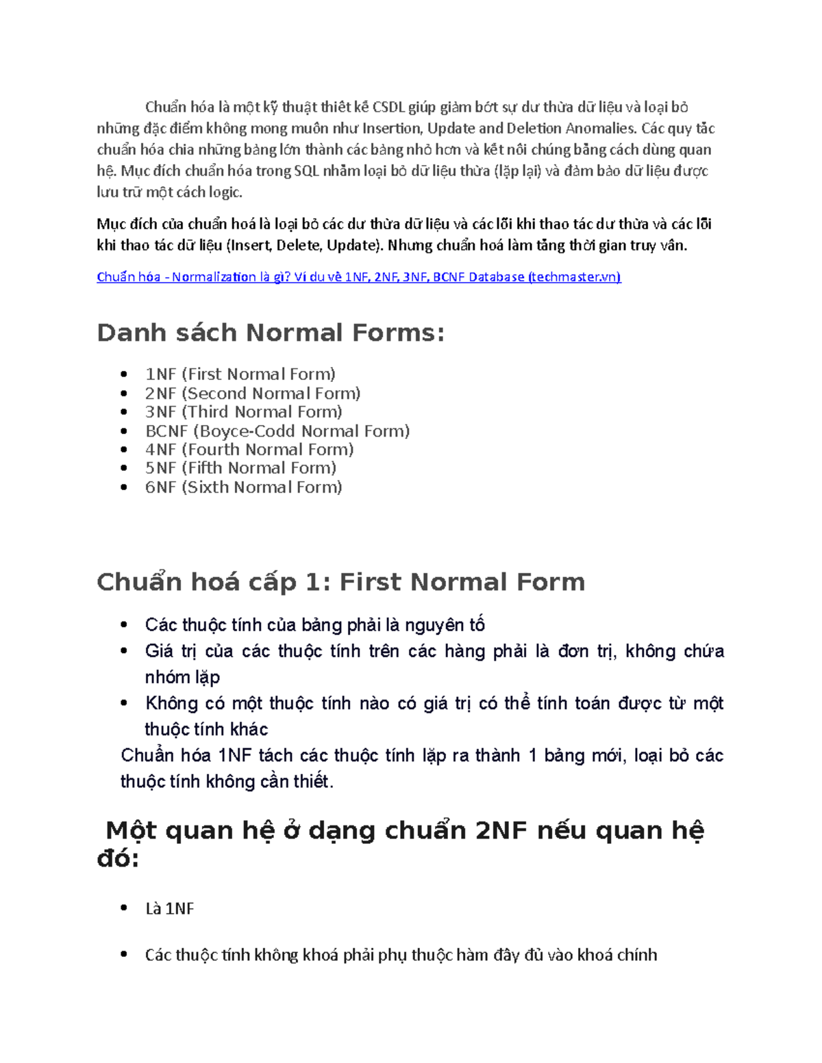 Các dạng chuẩn hóa cơ sở dữ liệu - Chu n hóa là m t kỹỹ thu t thiếết kếế CSDL giúp gi m b t sẩ ộ ...