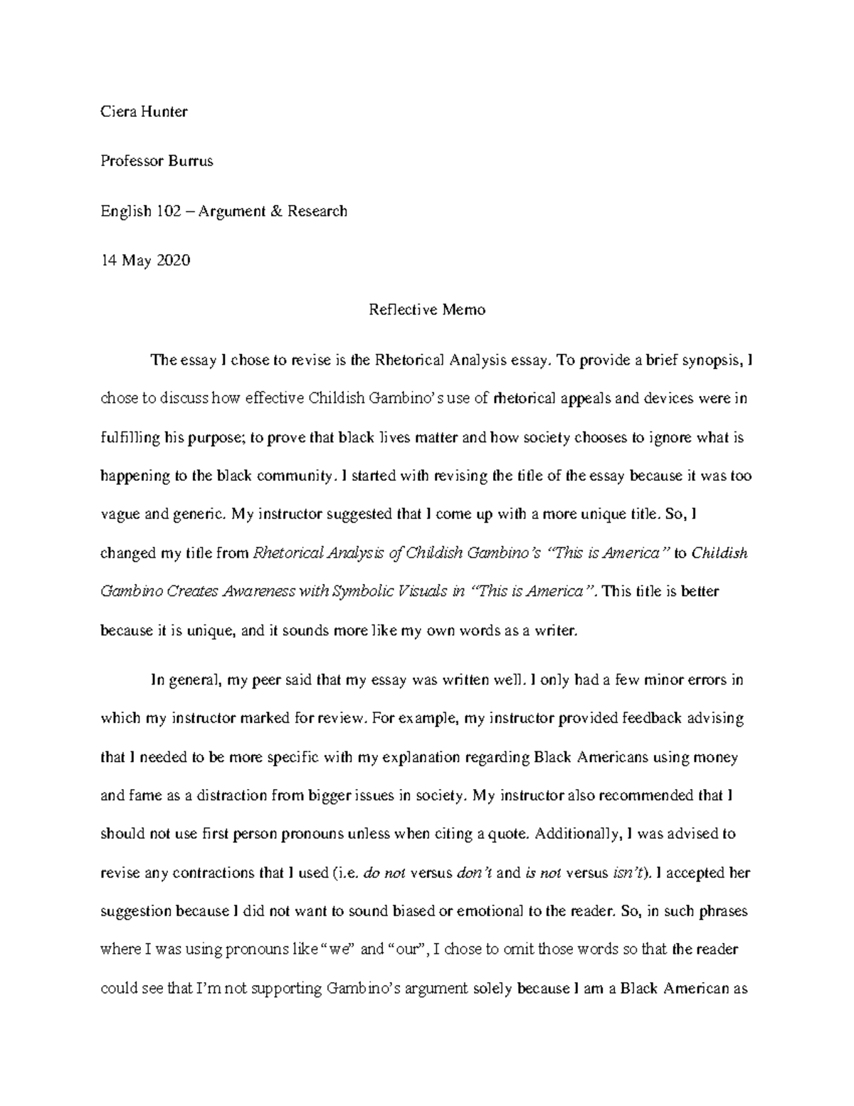 Ciera Hunter Final Portfolio 05142020 - Ciera Hunter Professor Burrus ...