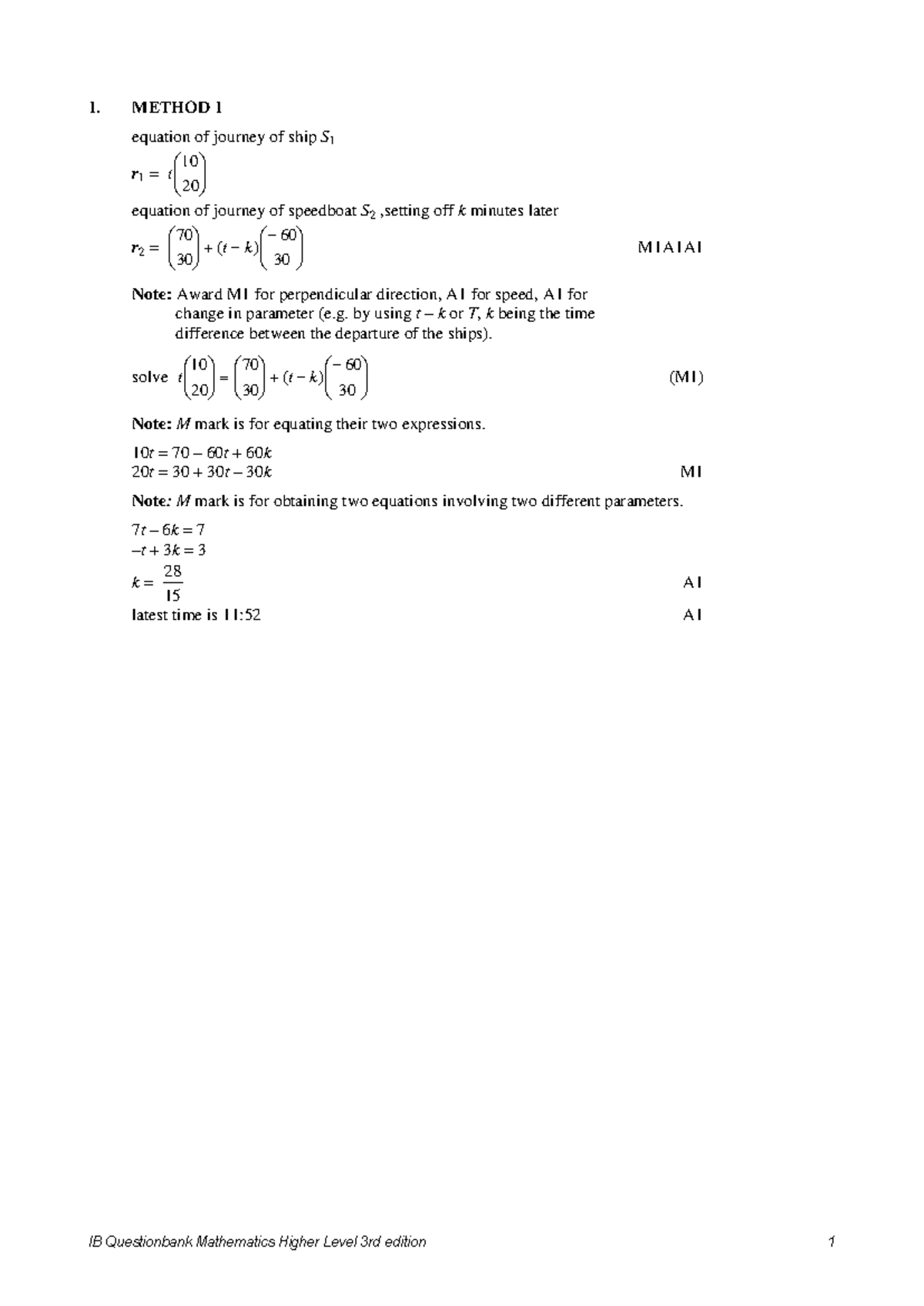 Vectors - Calculations and Solutions for IB Math HL (Markscheme ...