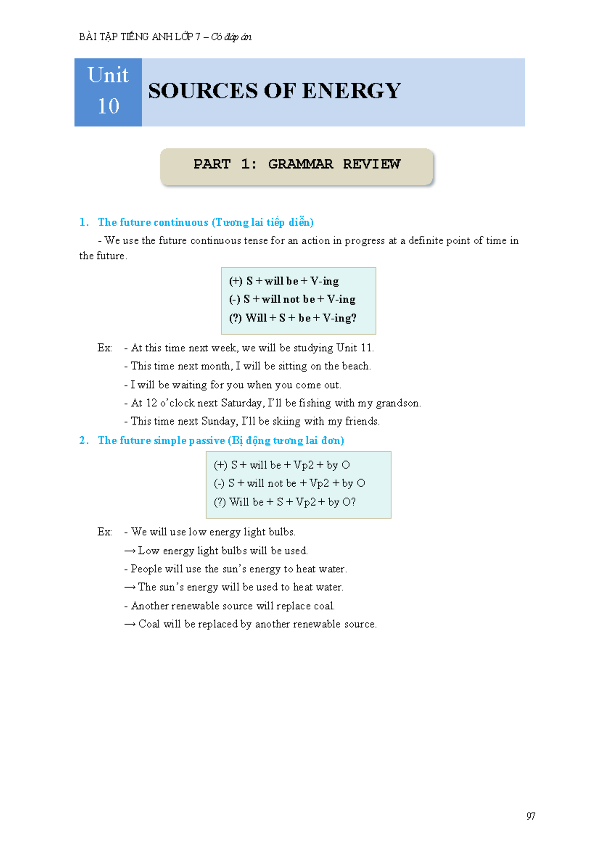 Unit 10 - Energy Sources and Future Tenses Study Guide - Studocu