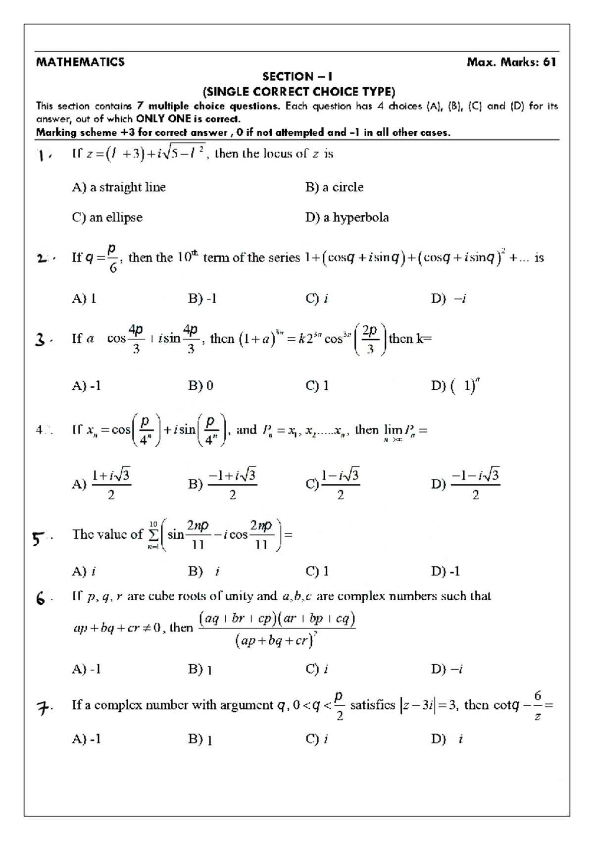 Complex Numbers - JEE Prep Notes (Max Marks: 61) - Studocu