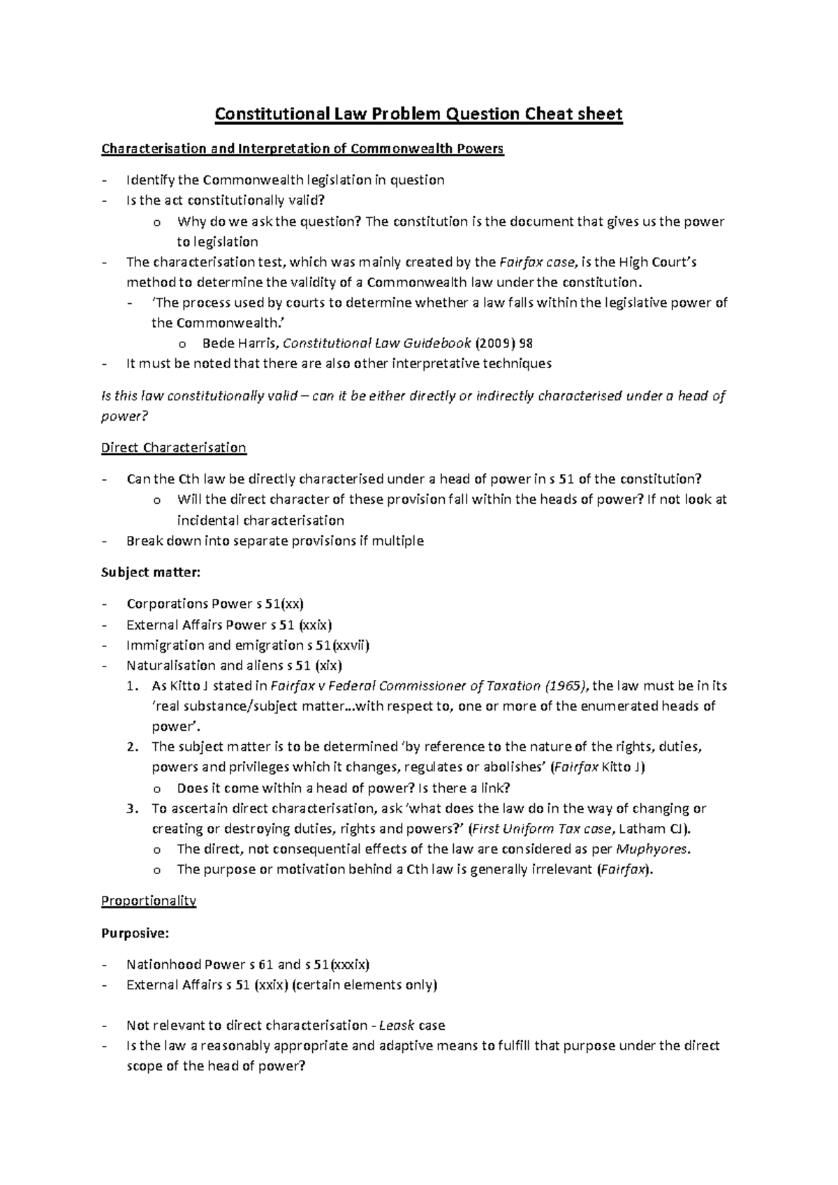 Consitutional Cheat Sheet - Constitutional Law Problem Question Cheat ...