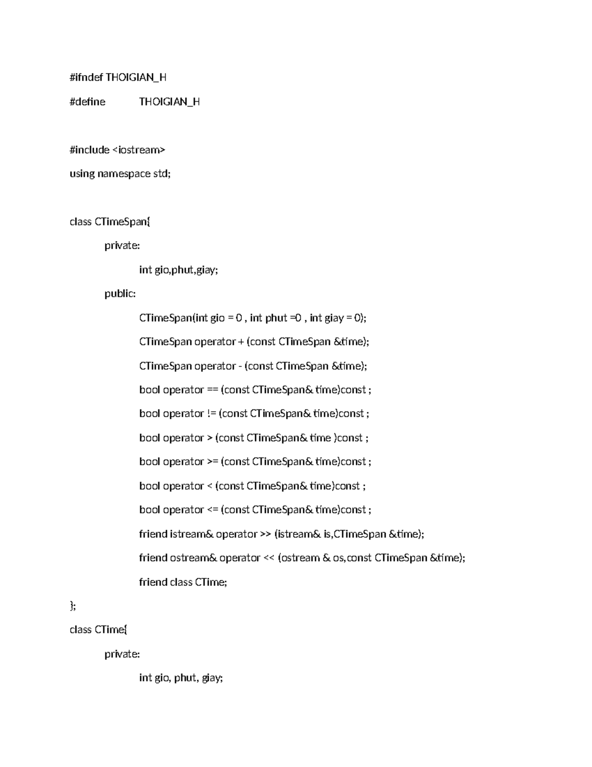 CTimeSpan Class Implementation - THOIGIAN_H Code Notes - Studocu