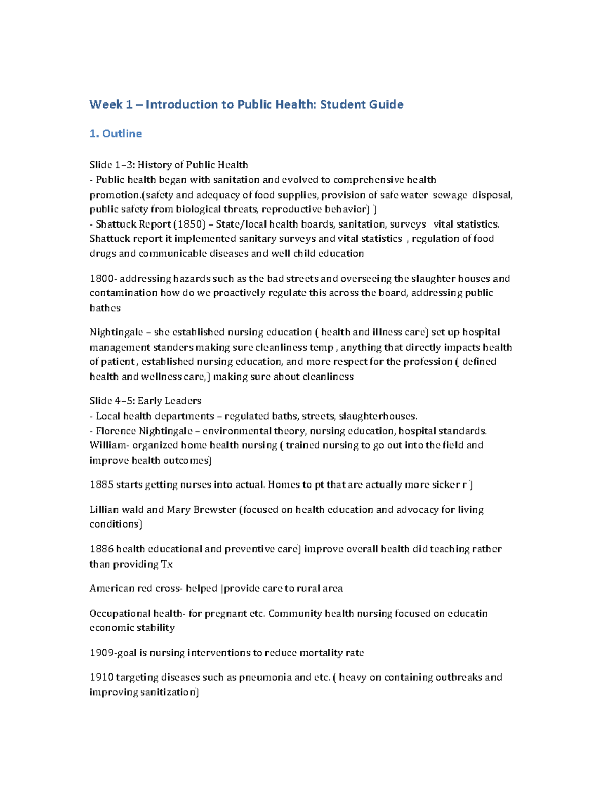 Week 1: Intro to Public Health - Student Study Guide - Studocu