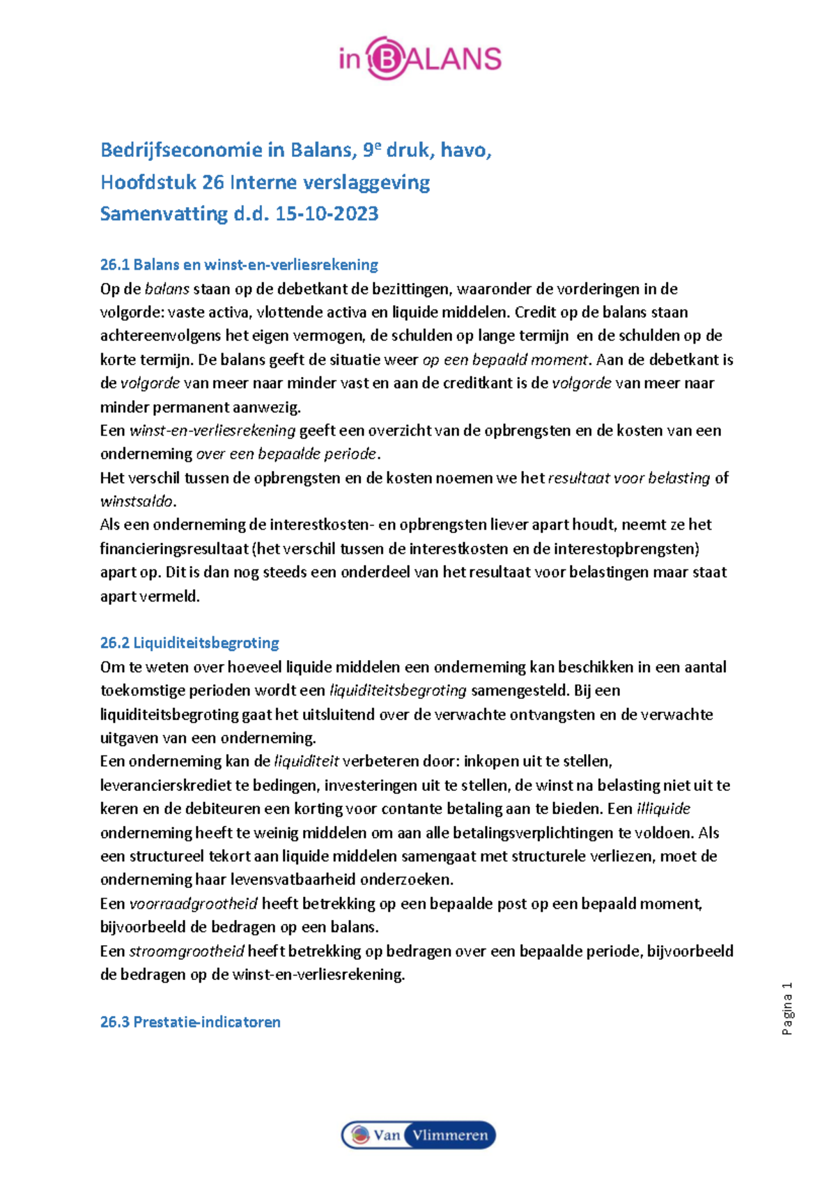 Bedrijfseconomie in Balans, 9e druk, havo - Hoofdstuk 26 Samenvatting ...