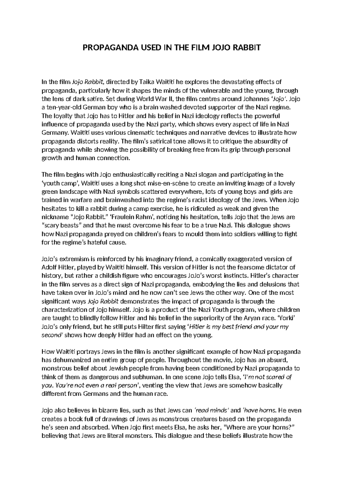 Film study: Propaganda analysis in Jojo Rabbit (PROP 101) - Studocu