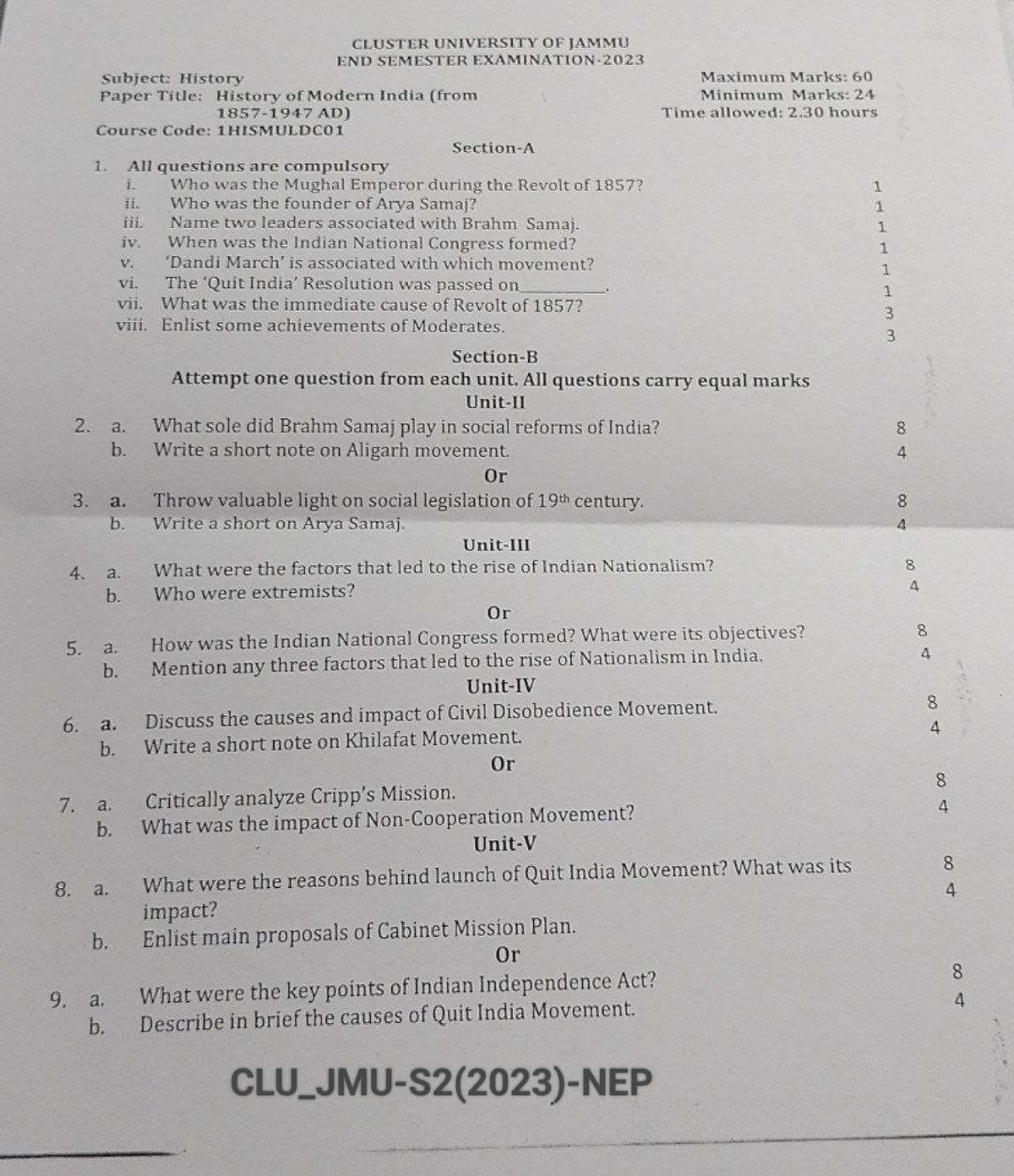 History MD CLU JMU-S2(2023)-NEP - CLUSTER UNIVERSITY OF JAMMU END ...