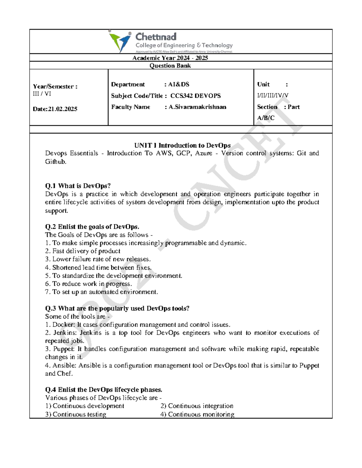DevOps Question Bank: CCS342 - Academic Year 2024-2025 (5 Units) - Studocu