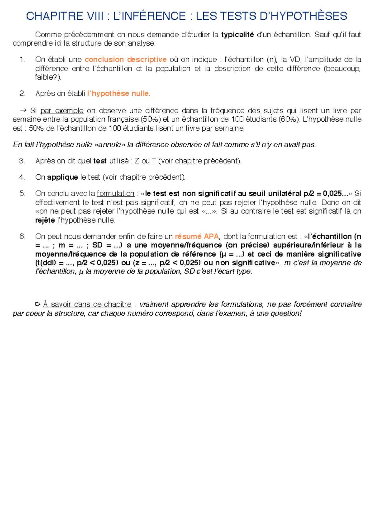 79155489 - Cours de Statistique en psycho - CHAPITRE VIII : L’INFÉRENCE ...
