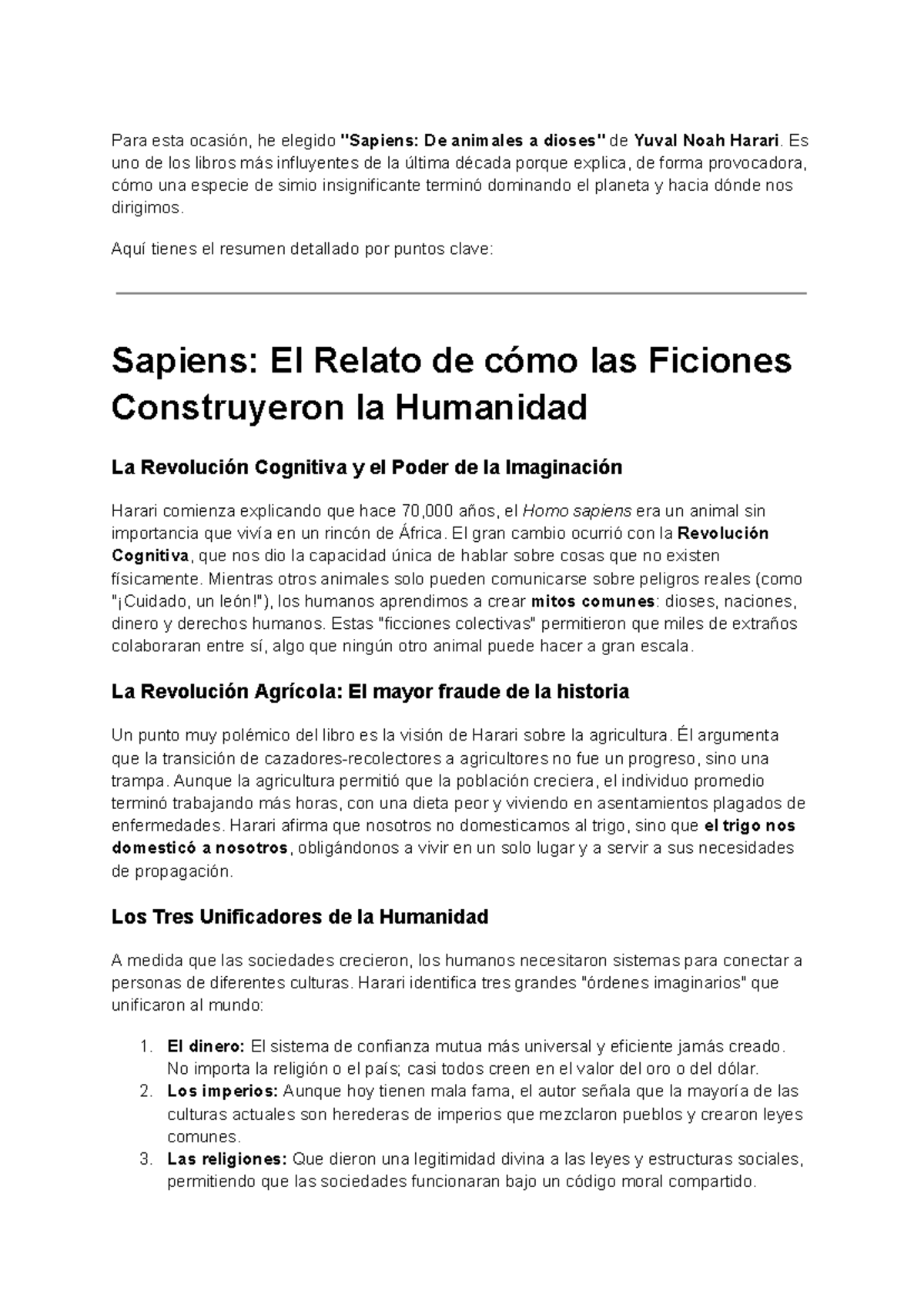 Resumen de "Sapiens" de Yuval Noah Harari (Doc. 25) - Studocu