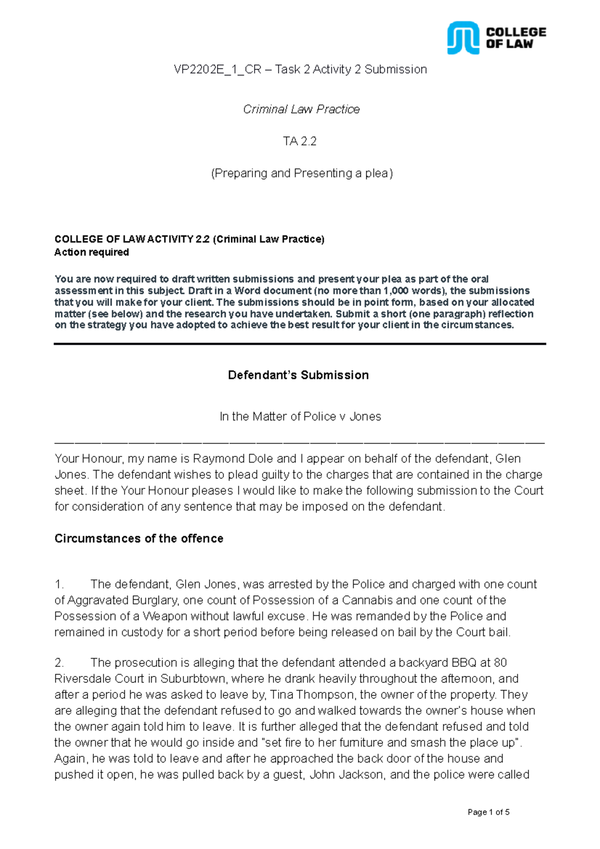Co L CR Law Activity 2.2 Submission - VP2202E_1_CR – Task 2 Activity 2 ...
