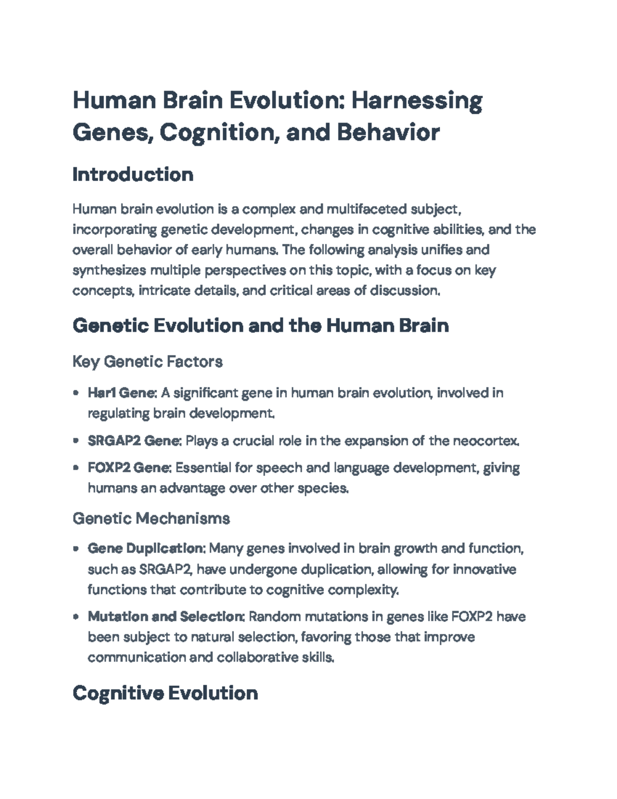 Human Brain Evolution: Insights on Genetics, Cognition, and Behavior ...