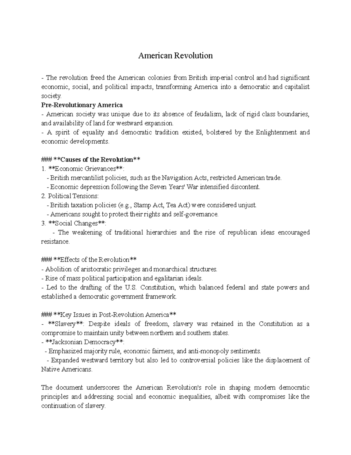 His102 after mid - American Revolution - The revolution freed the ...
