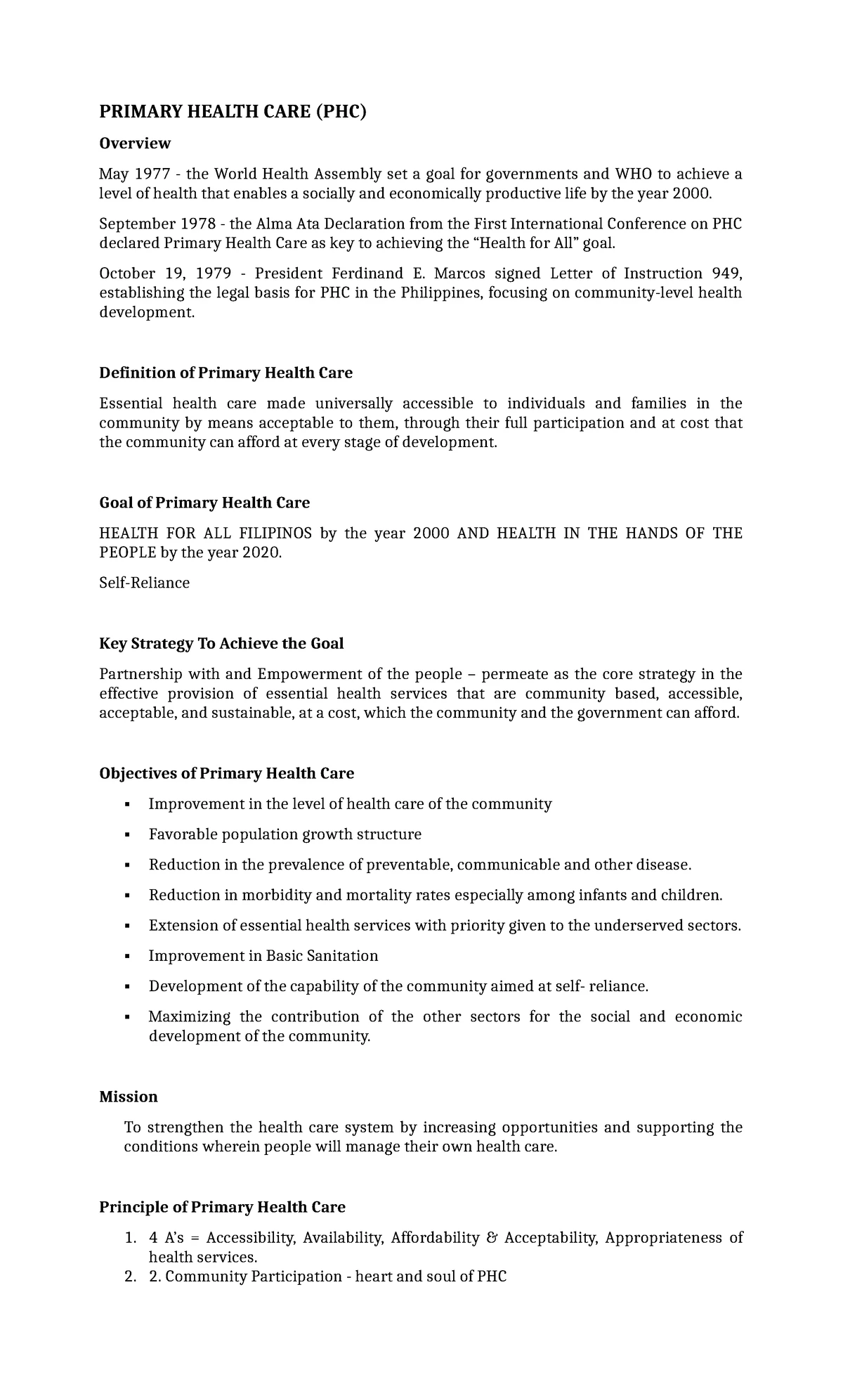 CHN- Levels OF CARE - LEVELS OF CARE Primary Level of Health Care 1 ...