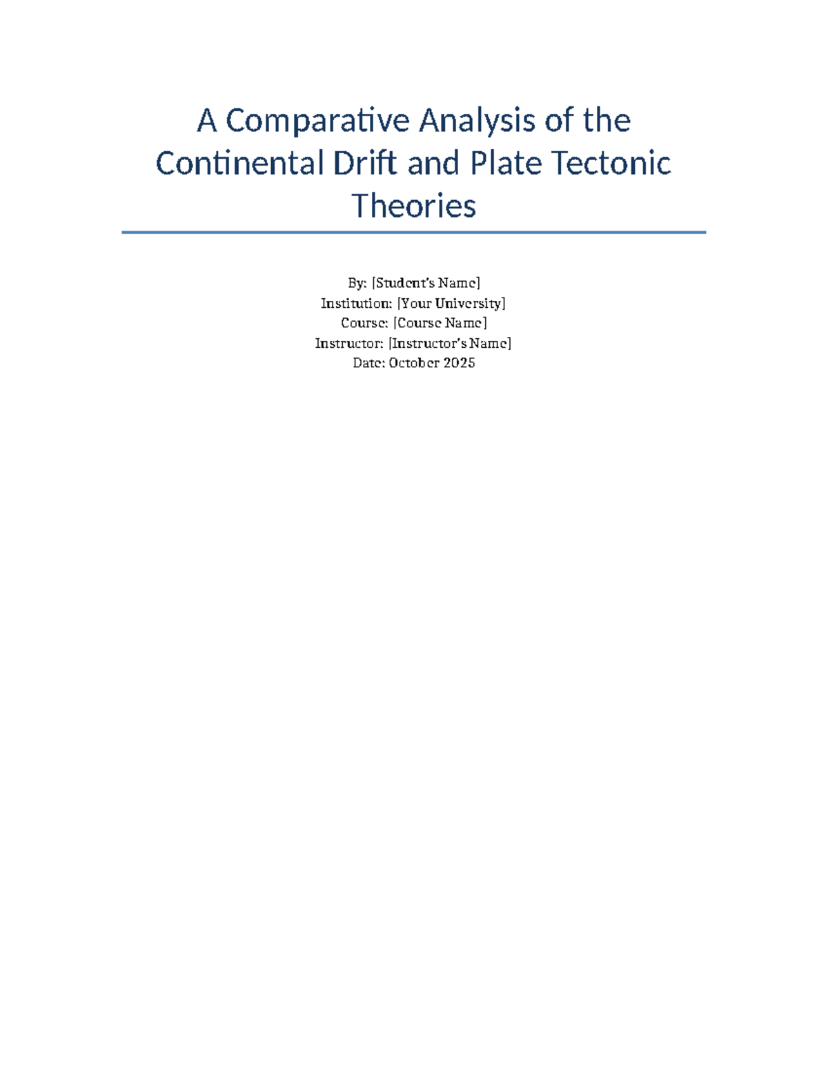 Continental Drift vs Plate Tectonics: A Comparative Study (Course Code ...