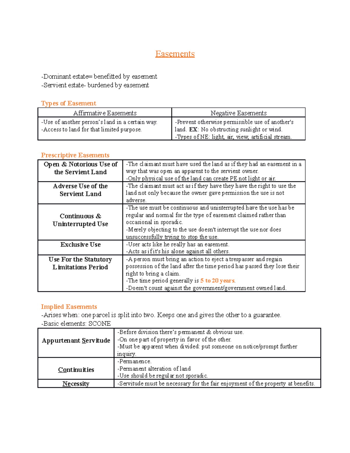 Easements 1 Pager - Easement flow chart - Easements -Dominant estate ...