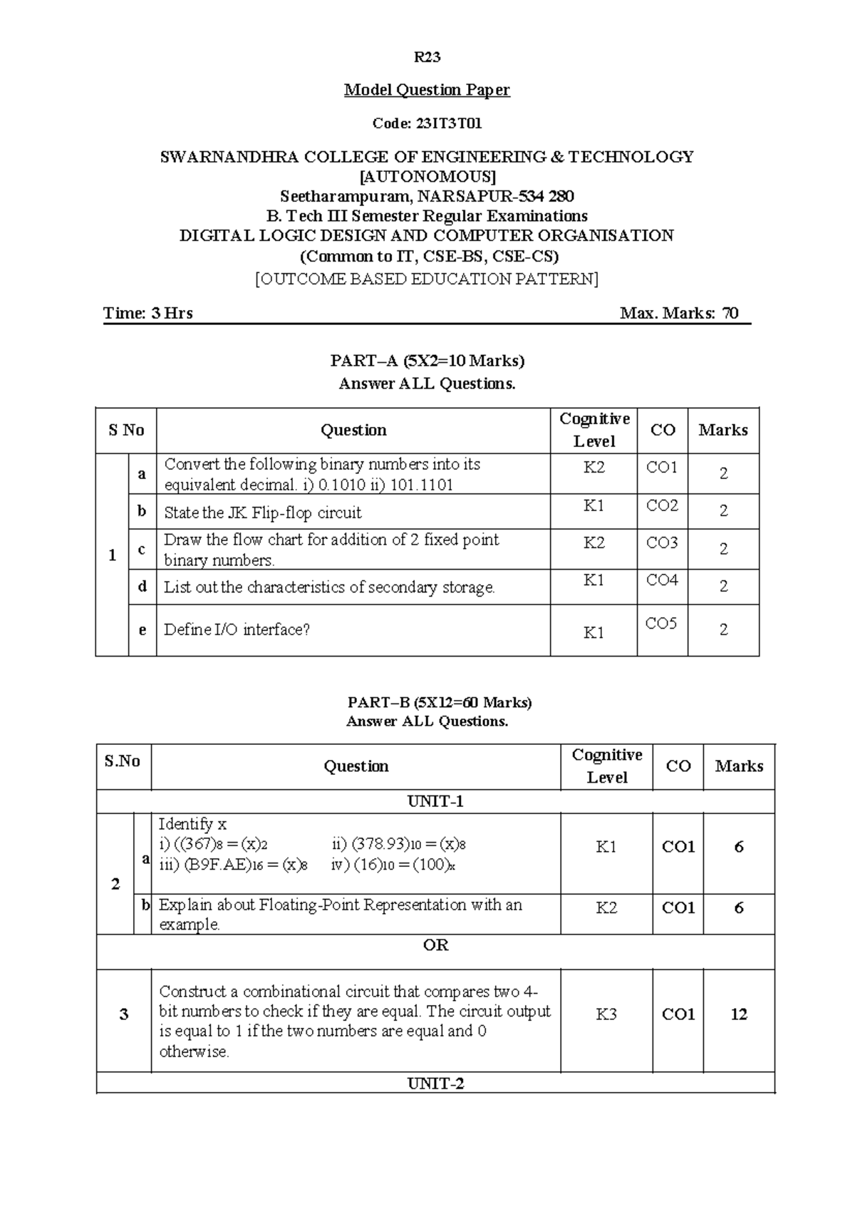 DL&CO III Sem R23 Model Question Paper for B. Tech Examinations - Studocu