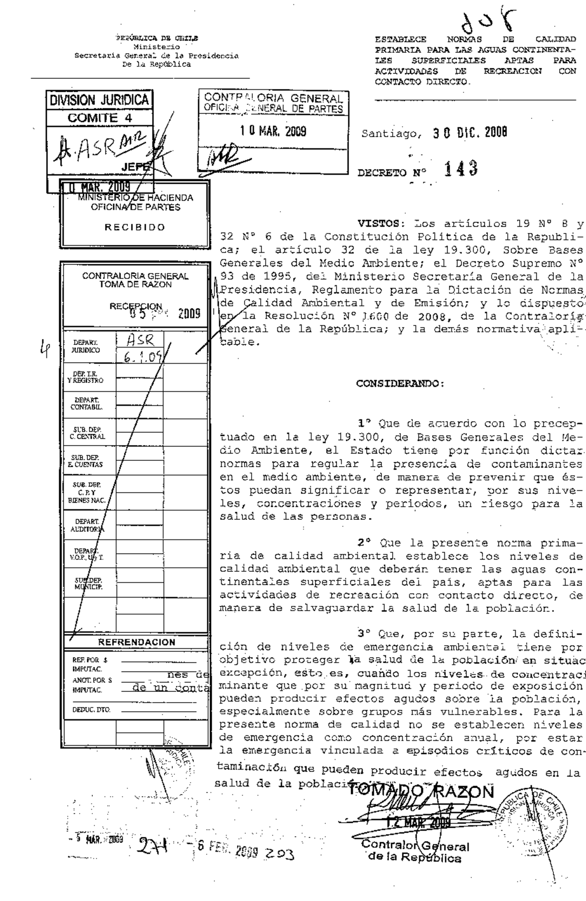 DS 143 Normativa de Calidad para Aguas Continentales Recreativas - Studocu
