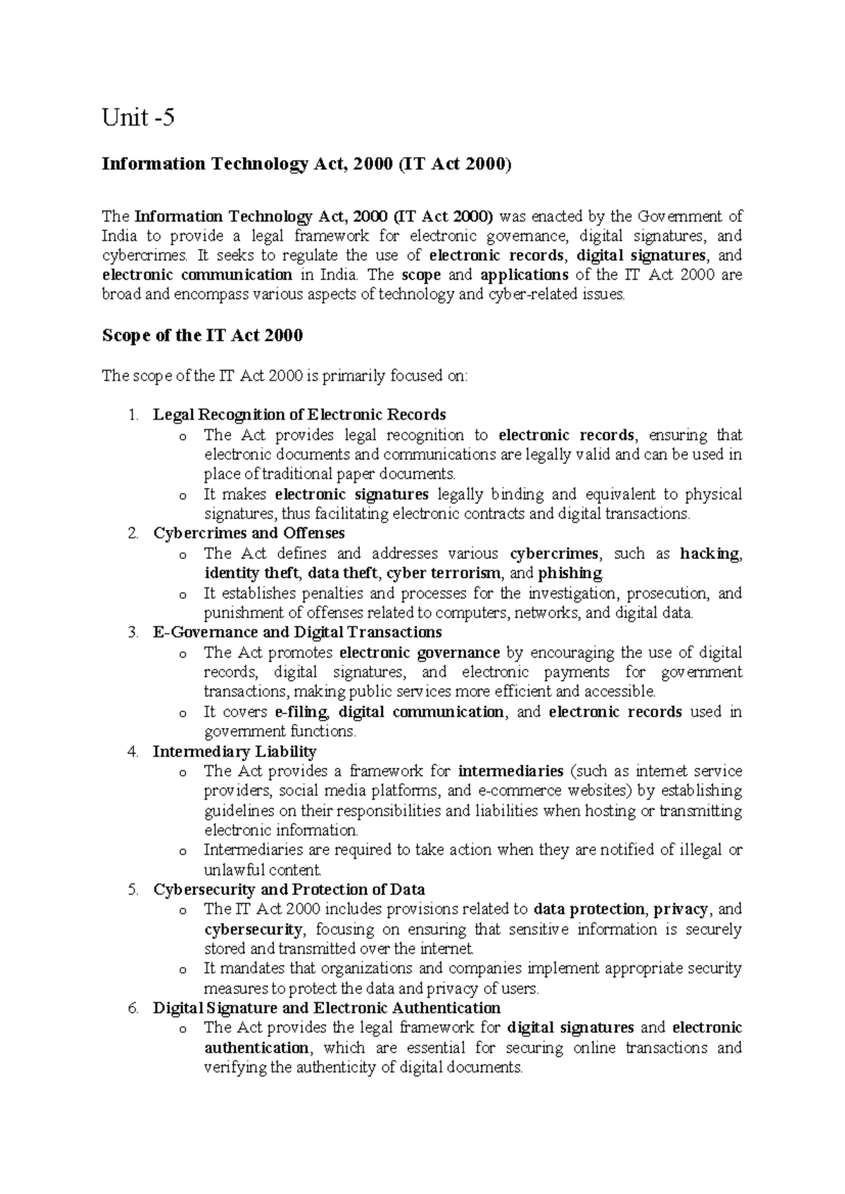 IT Act Overview: Legal Framework for Digital Governance in India - Studocu