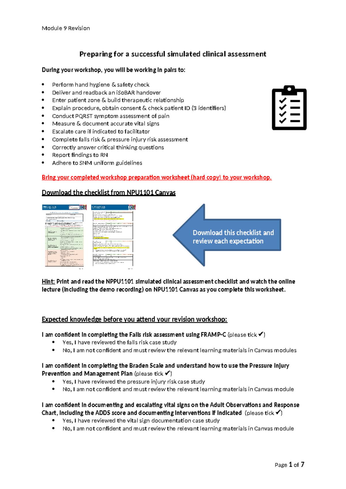 NPU1101 Module 9 Revision: Preparing for Simulated Clinical Assessment ...